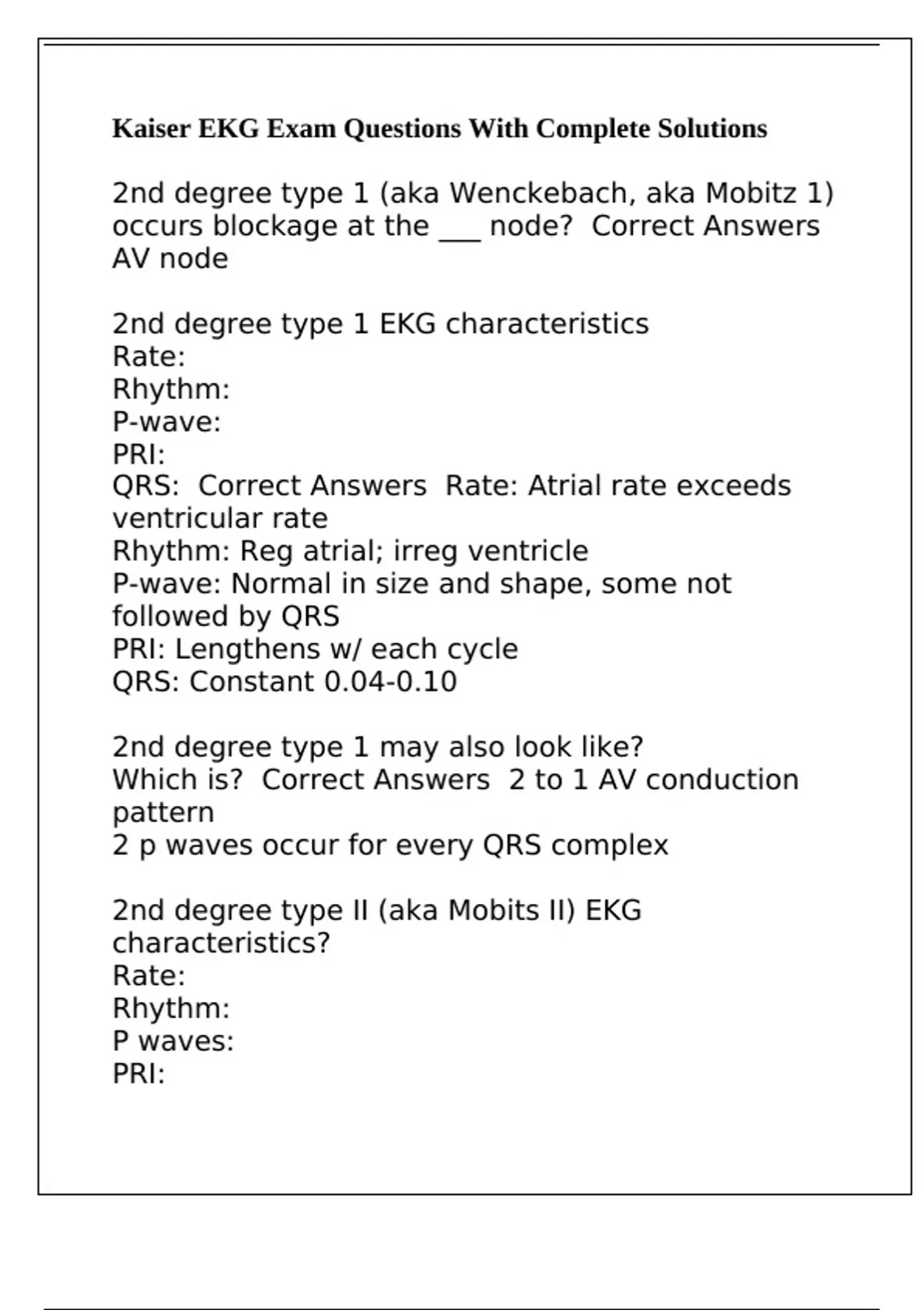 Kaiser EKG Exam Questions With Complete Solutions - Kaiser EKG - Stuvia US