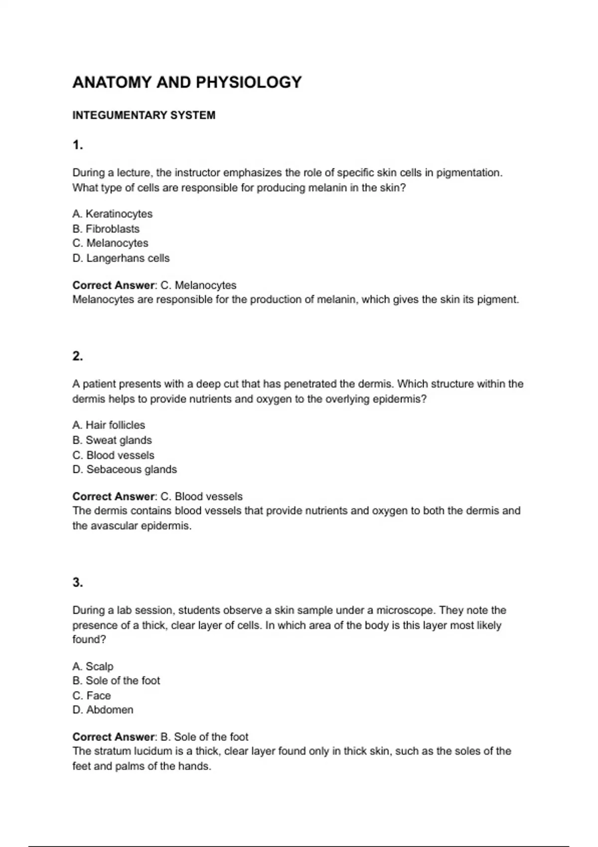 ANATOMY AND PHYSIOLOGY INTEGUMENTARY SYSTEM SITUATIONAL REVIEWERS WITH ...