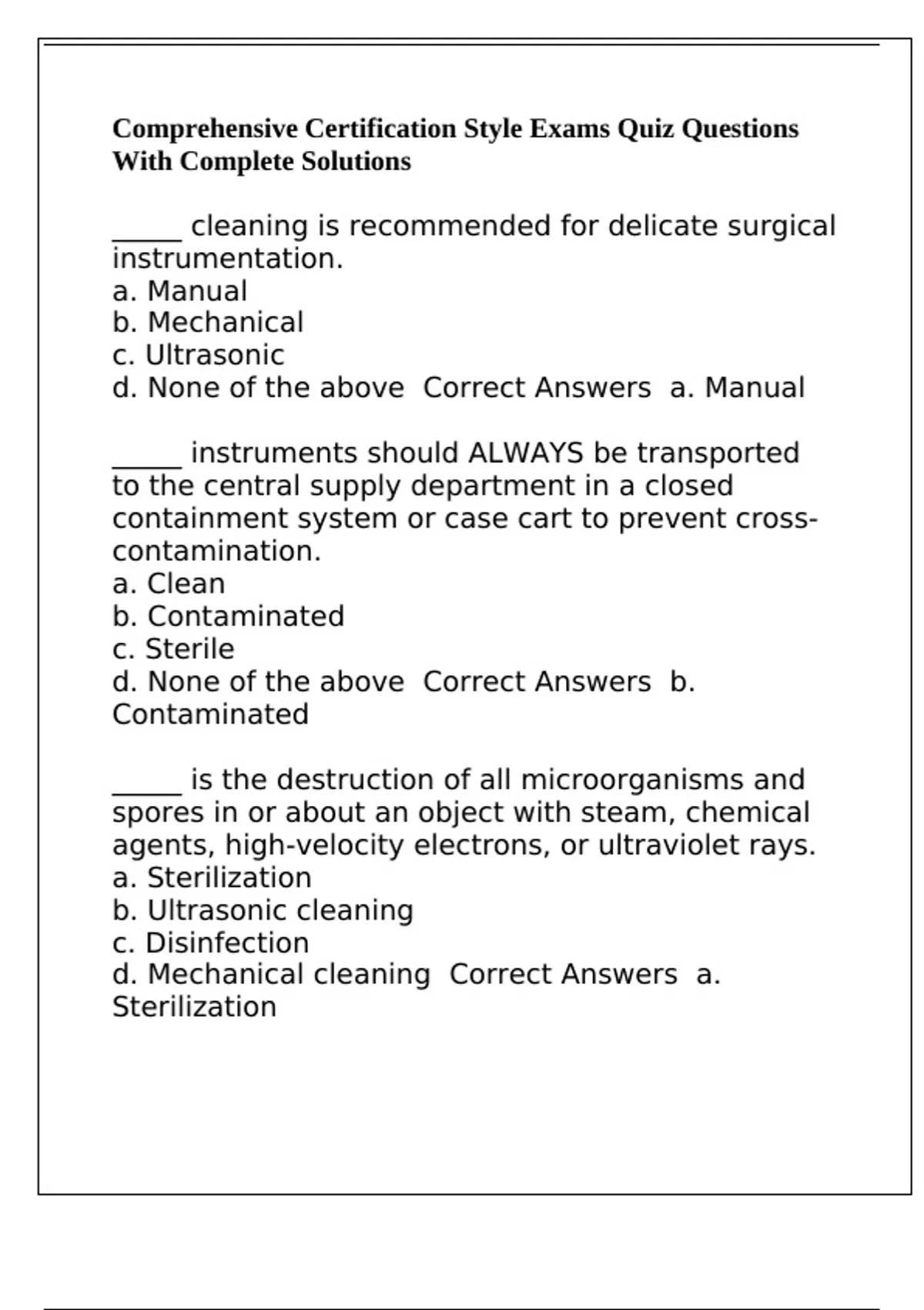 Comprehensive Certification Style Exams Quiz Questions With Complete ...