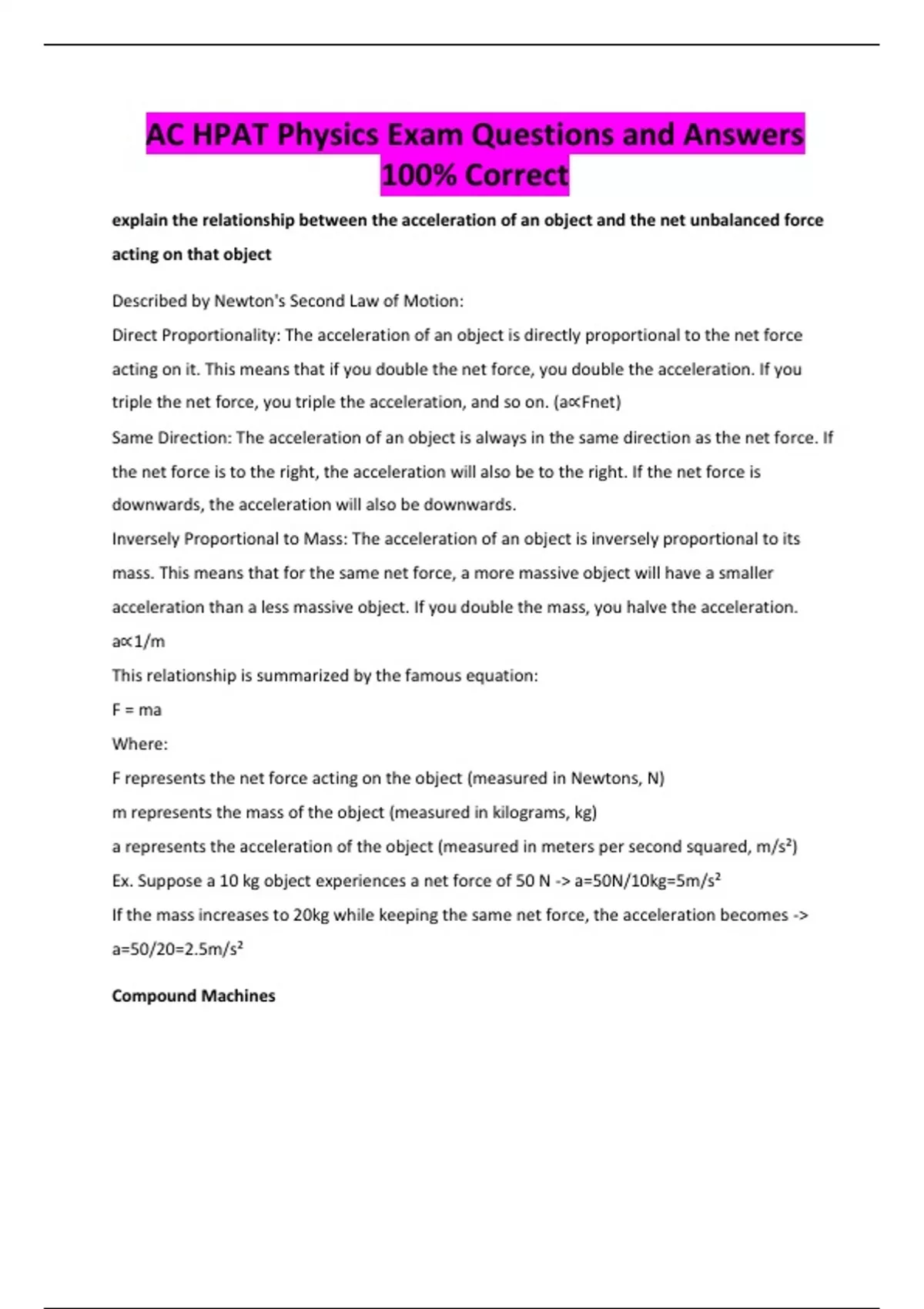 AC HPAT Physics Exam Questions and Answers 100% Correc - AC HPAT ...