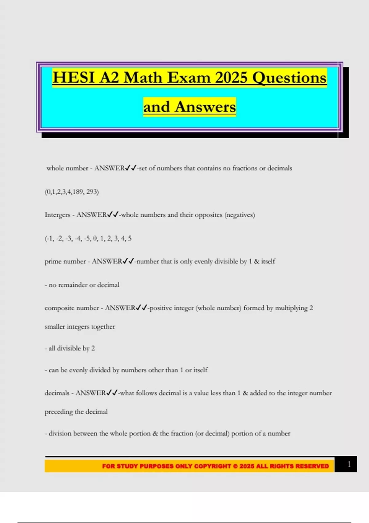 HESI A2 Math Exam 2025 Questions and Answers - Hesi A2 - Stuvia US