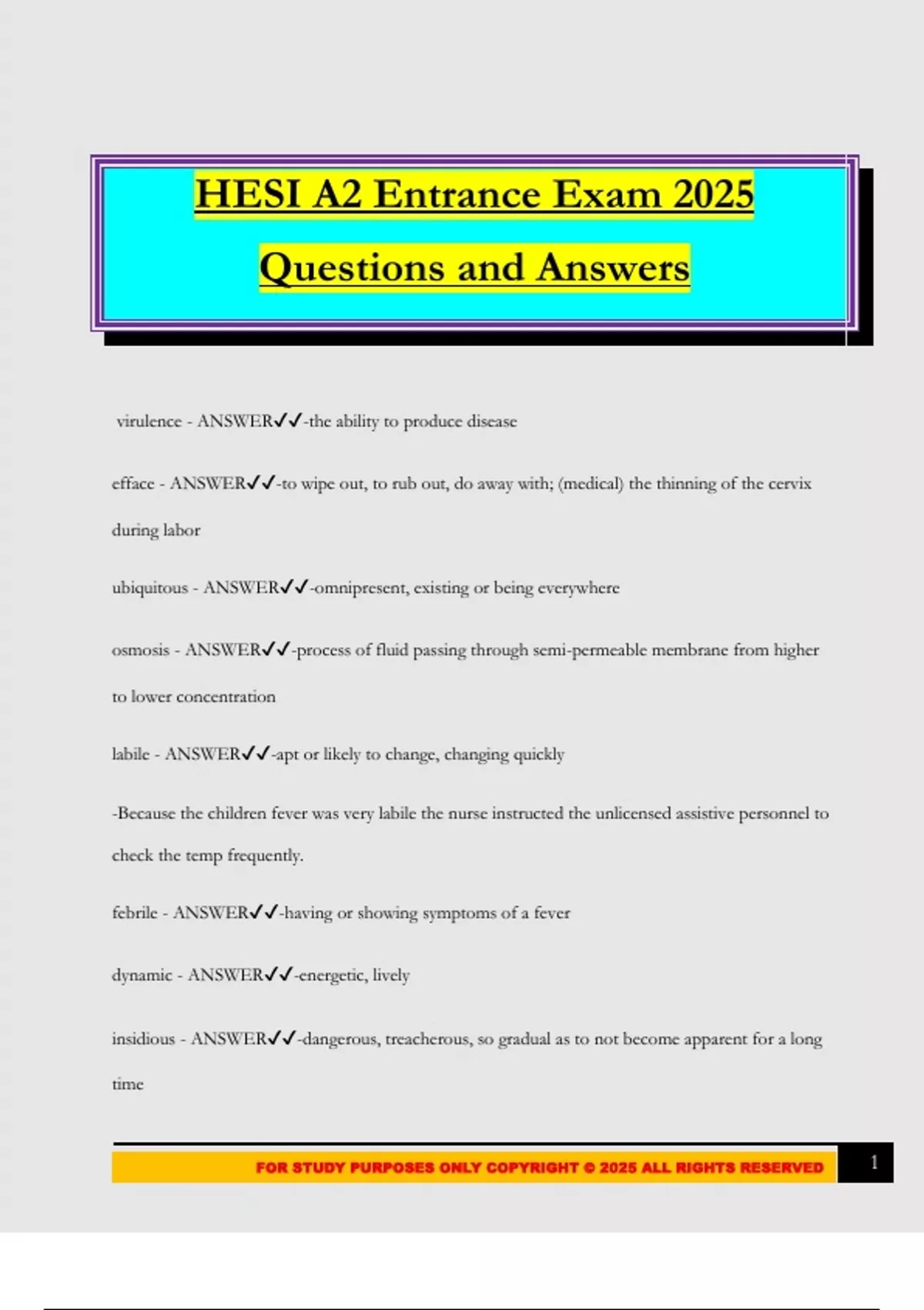 HESI A2 Entrance Exam 2025 Questions and Answers - Hesi A2 - Stuvia US