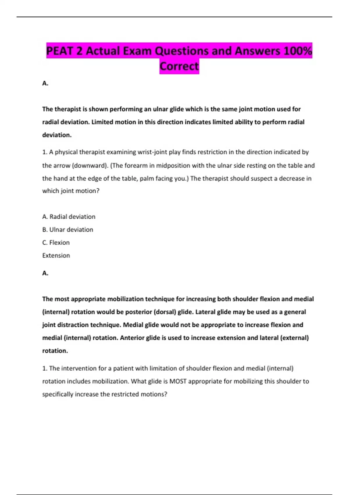 PEAT 2 Actual Exam Questions and Answers 100% Correct - PEAT 2 - Stuvia US