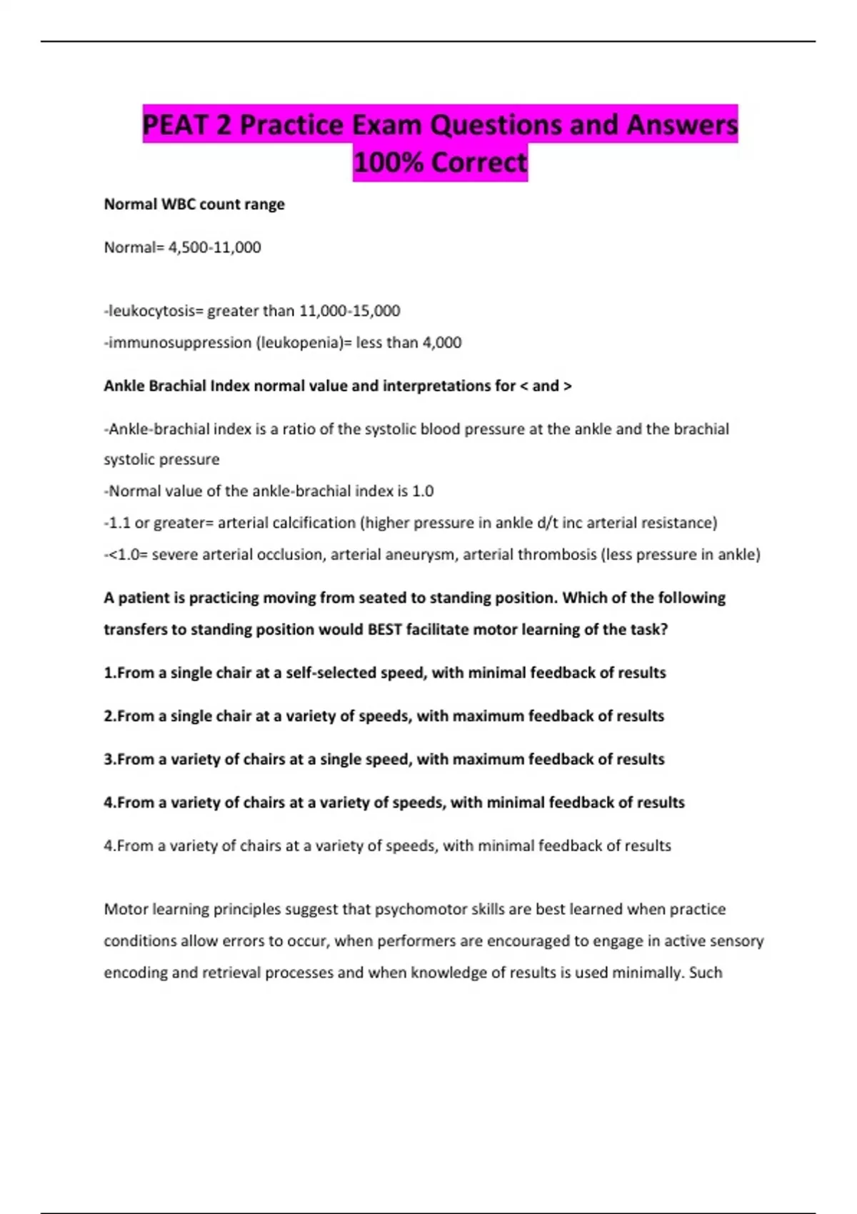 PEAT 2 Practice Exam Questions and Answers 100% Correct - PEAT 2 ...
