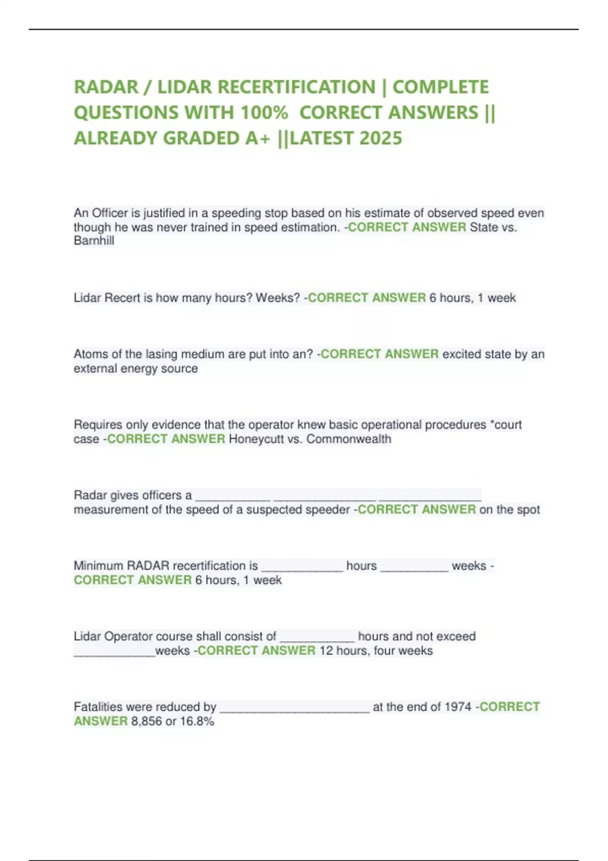 RADAR / LIDAR RECERTIFICATION | COMPLETE QUESTIONS WITH 100% RATED ...