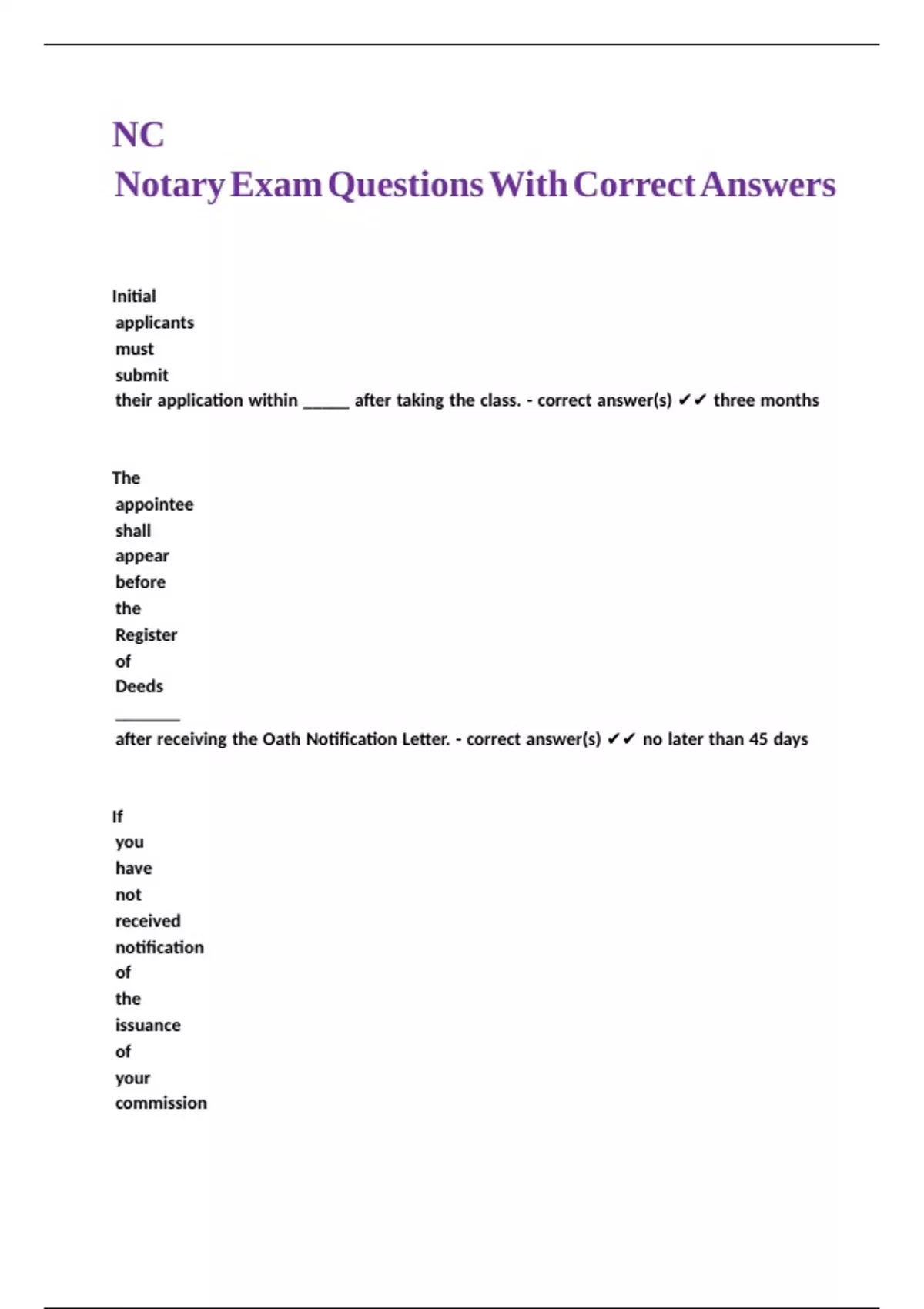 NC Notary Exam Questions With Correct Answers - NC Notary Public ...