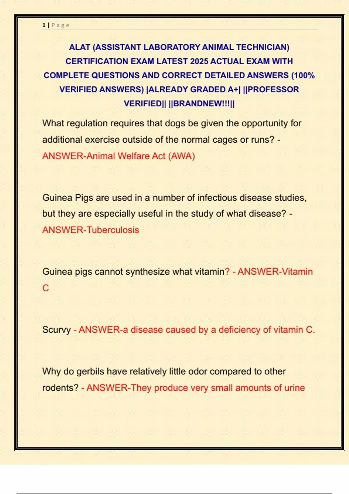 ALAT (ASSISTANT LABORATORY ANIMAL TECHNICIAN) CERTIFICATION EXAM LATEST ...
