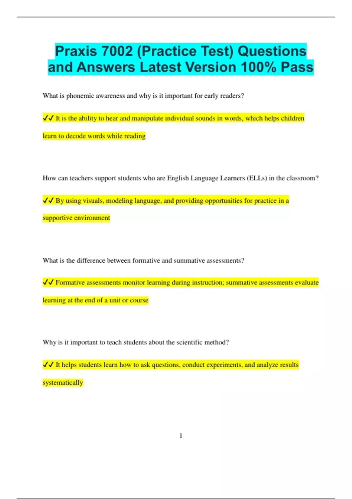 Praxis 7002 (Practice Test) Questions and Answers Latest Version 100% ...