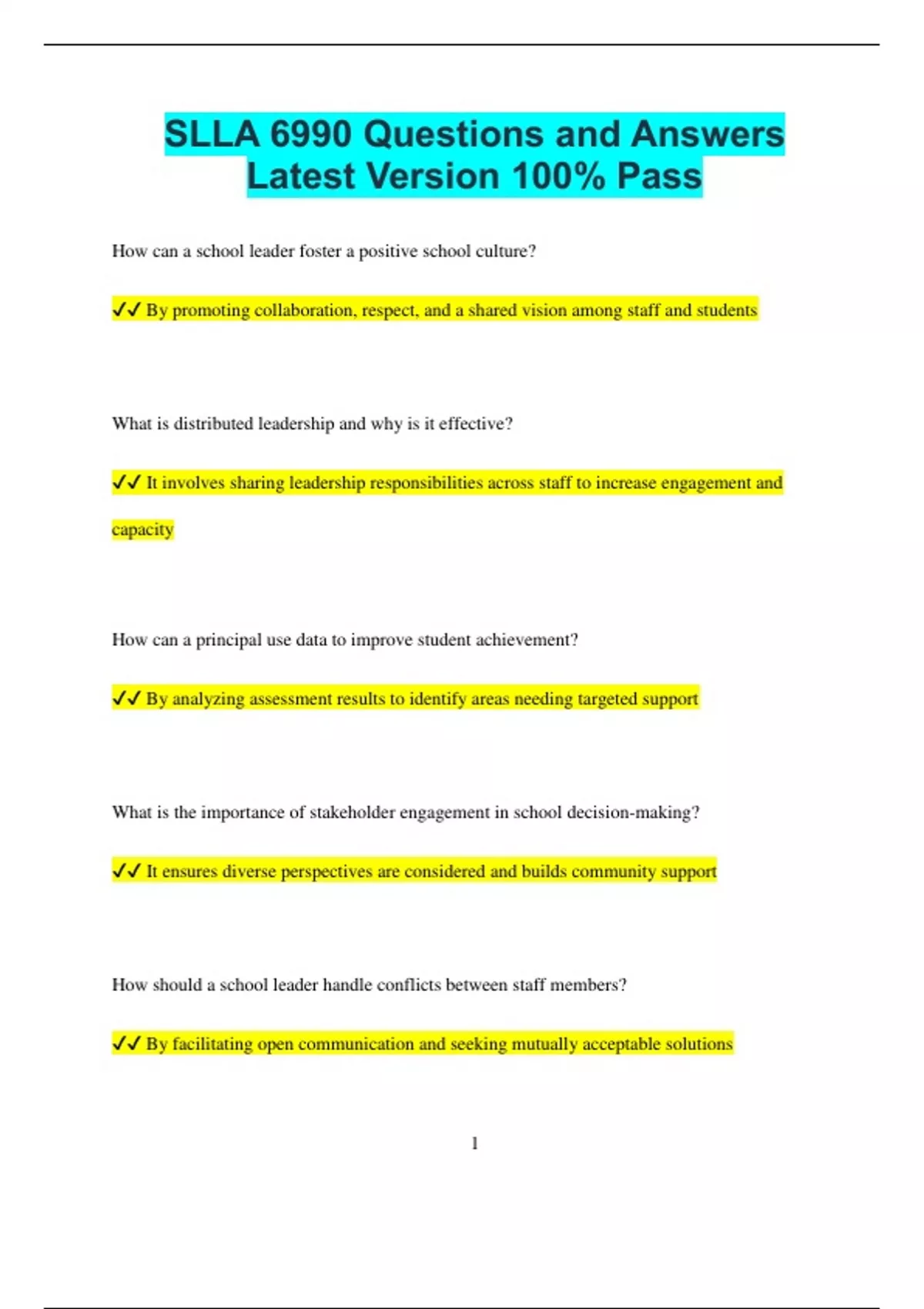 SLLA 6990 Bundled Exams Questions and Answers Multiple Versions Latest ...