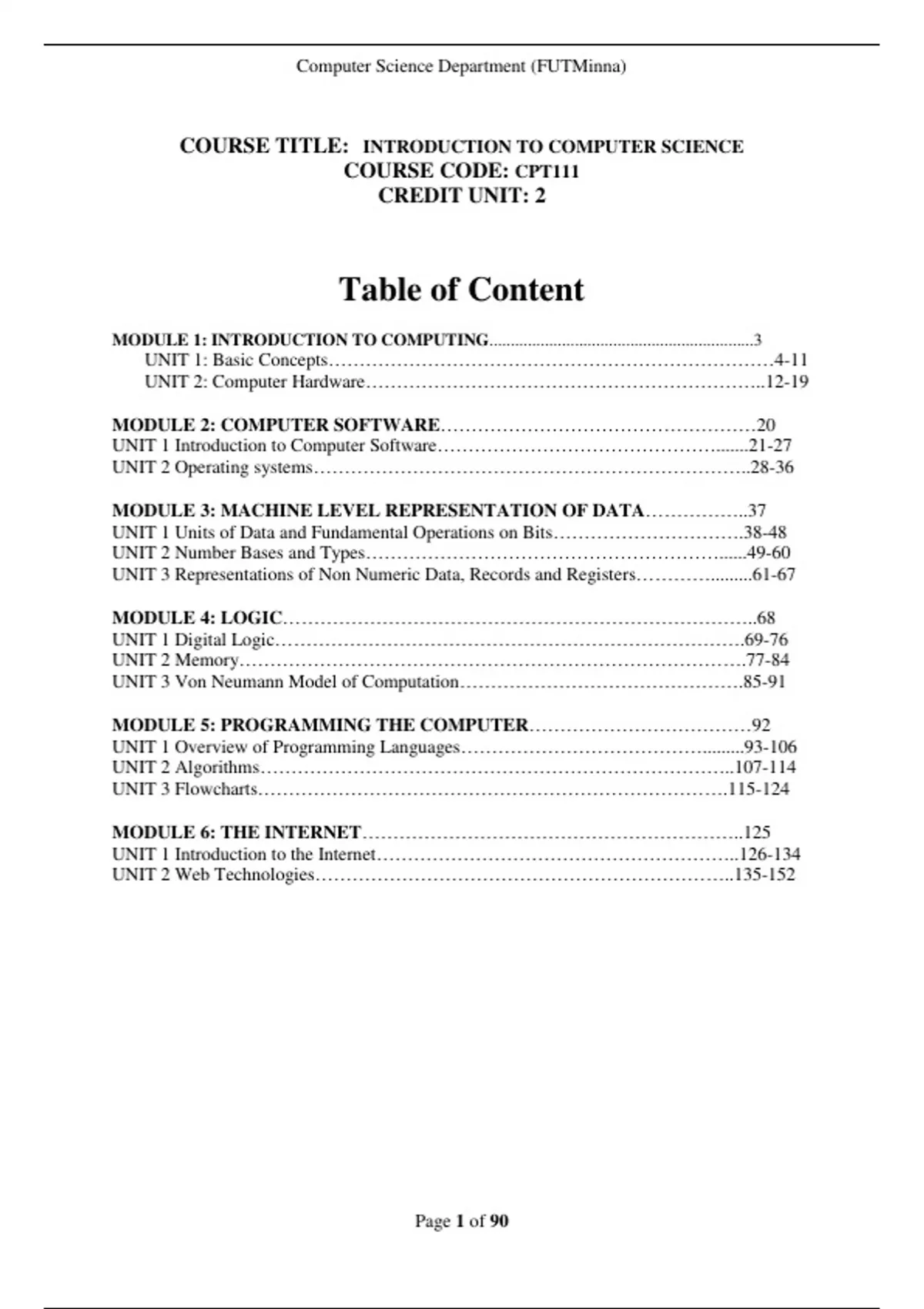 Introduction To Computer Science And Programming Introduction To Computer Science Cos101