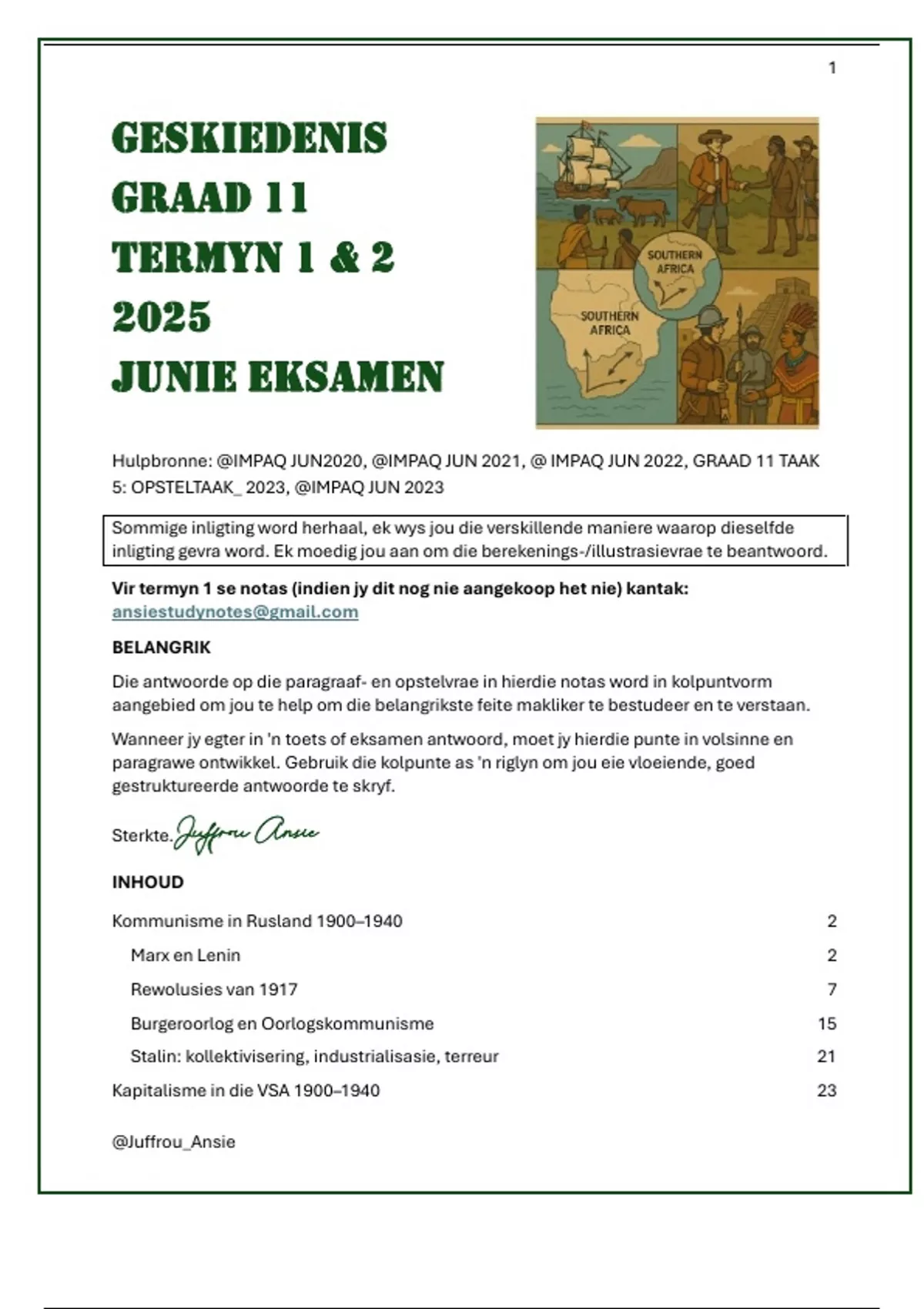 Summary Gr 11 Geskiedenis Junie 2025 Geskep Deur Juffrou Ansie ...