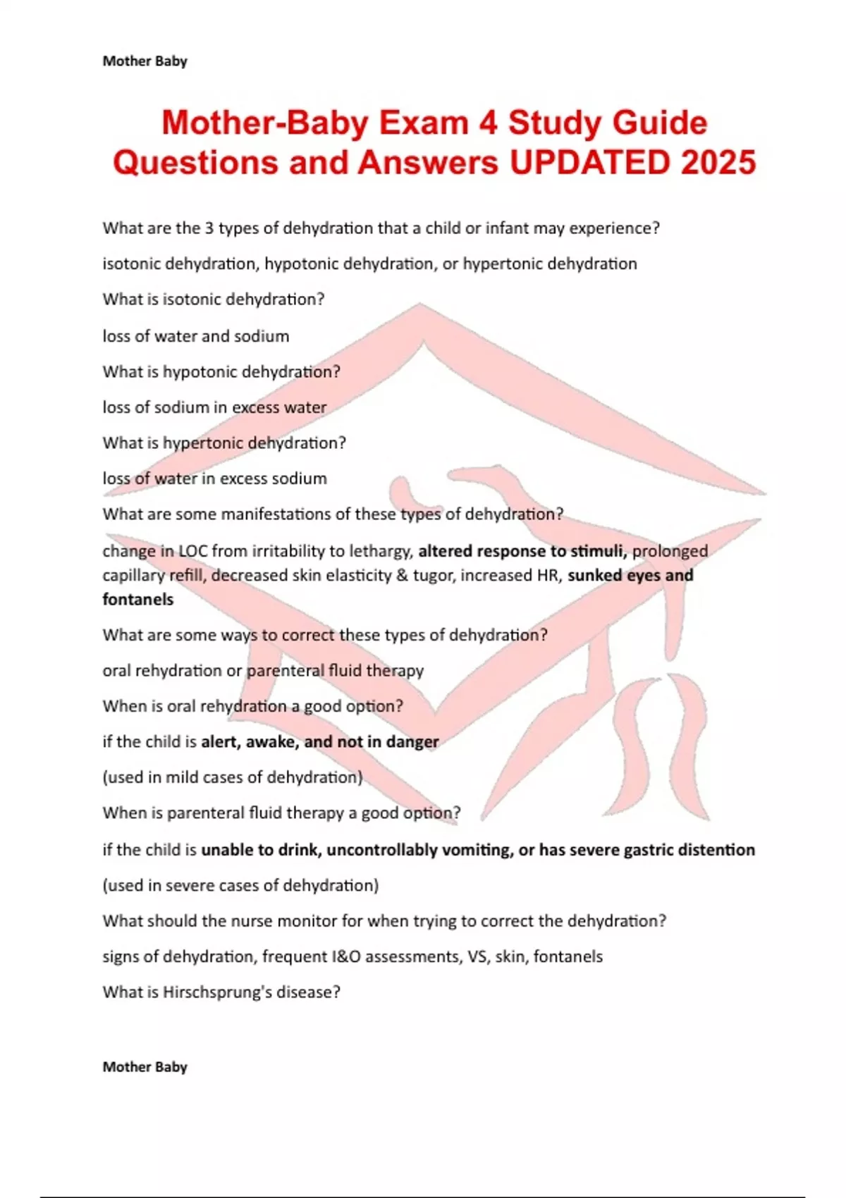 Mother-Baby Exam 4 Study Guide Questions and Answers UPDATED 2025 ...