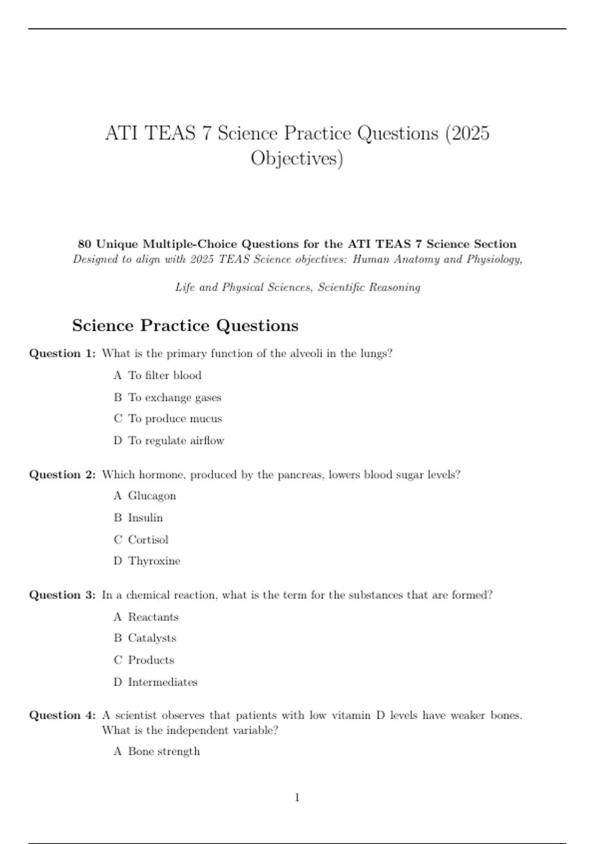 ATI TEAS 7 Science Practice Questions 2025 – 80 High-Yield Questions ...