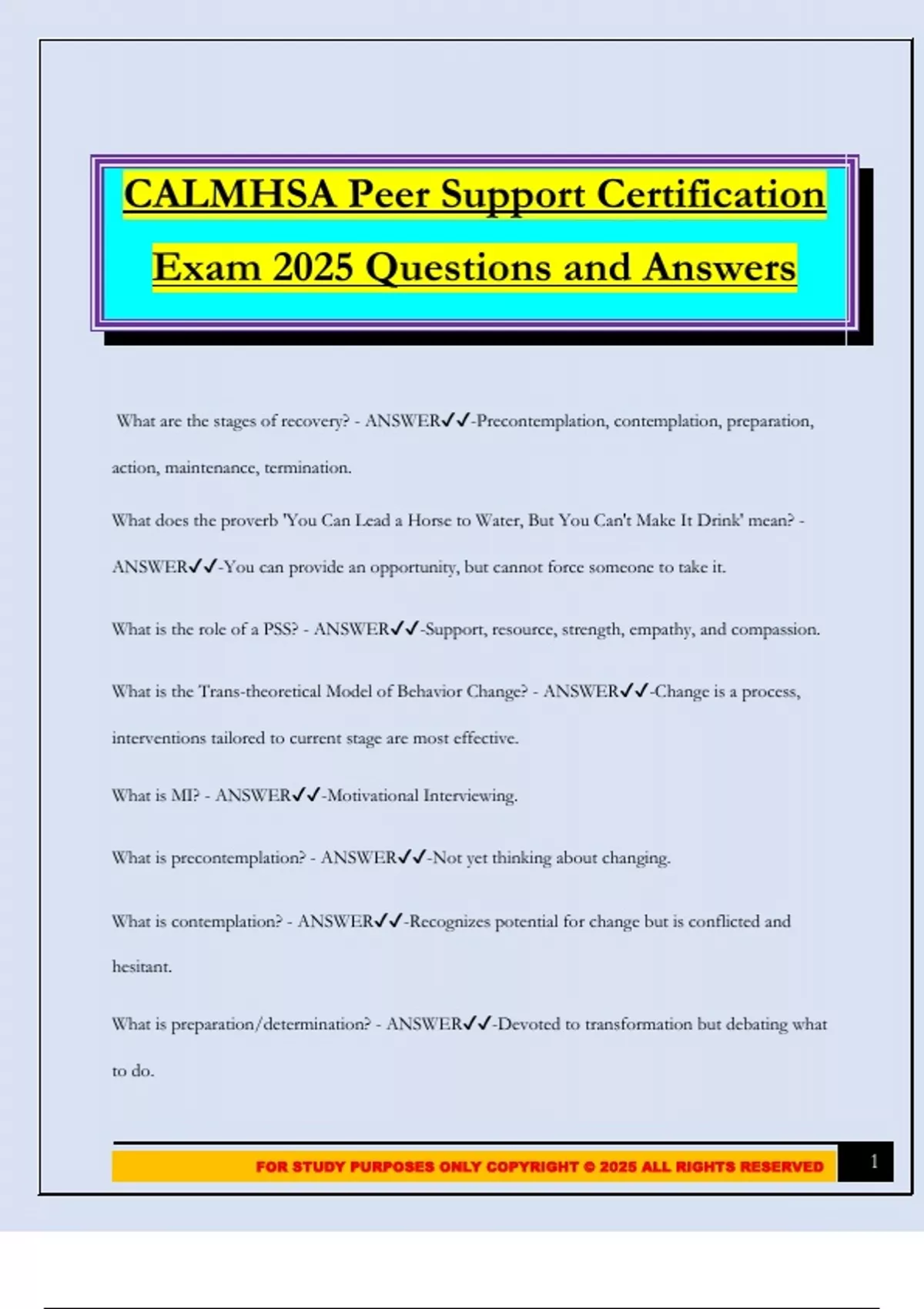 CALMHSA Peer Support Certification Exam 2025 Questions and Answers ...