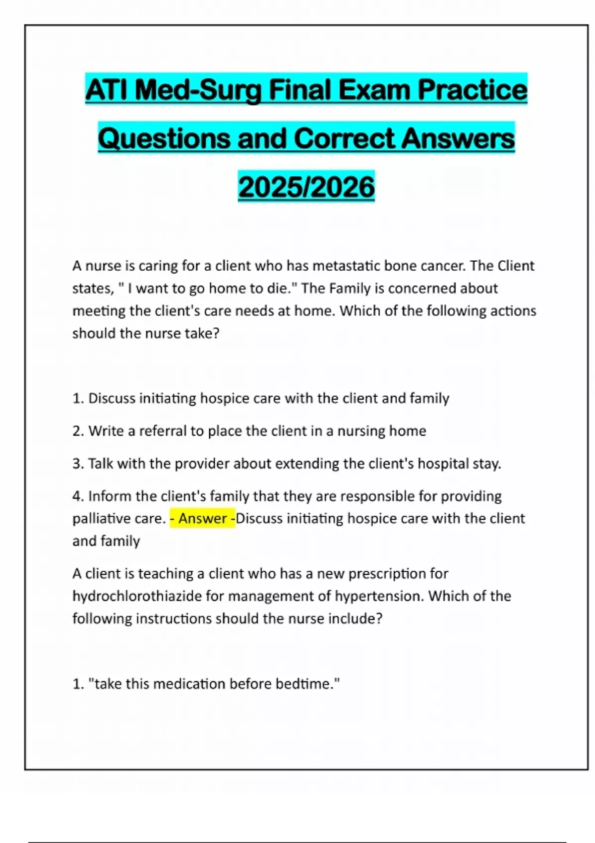 ATI Med-Surg Final Exam Practice Questions and Correct Answers 2025/ ...