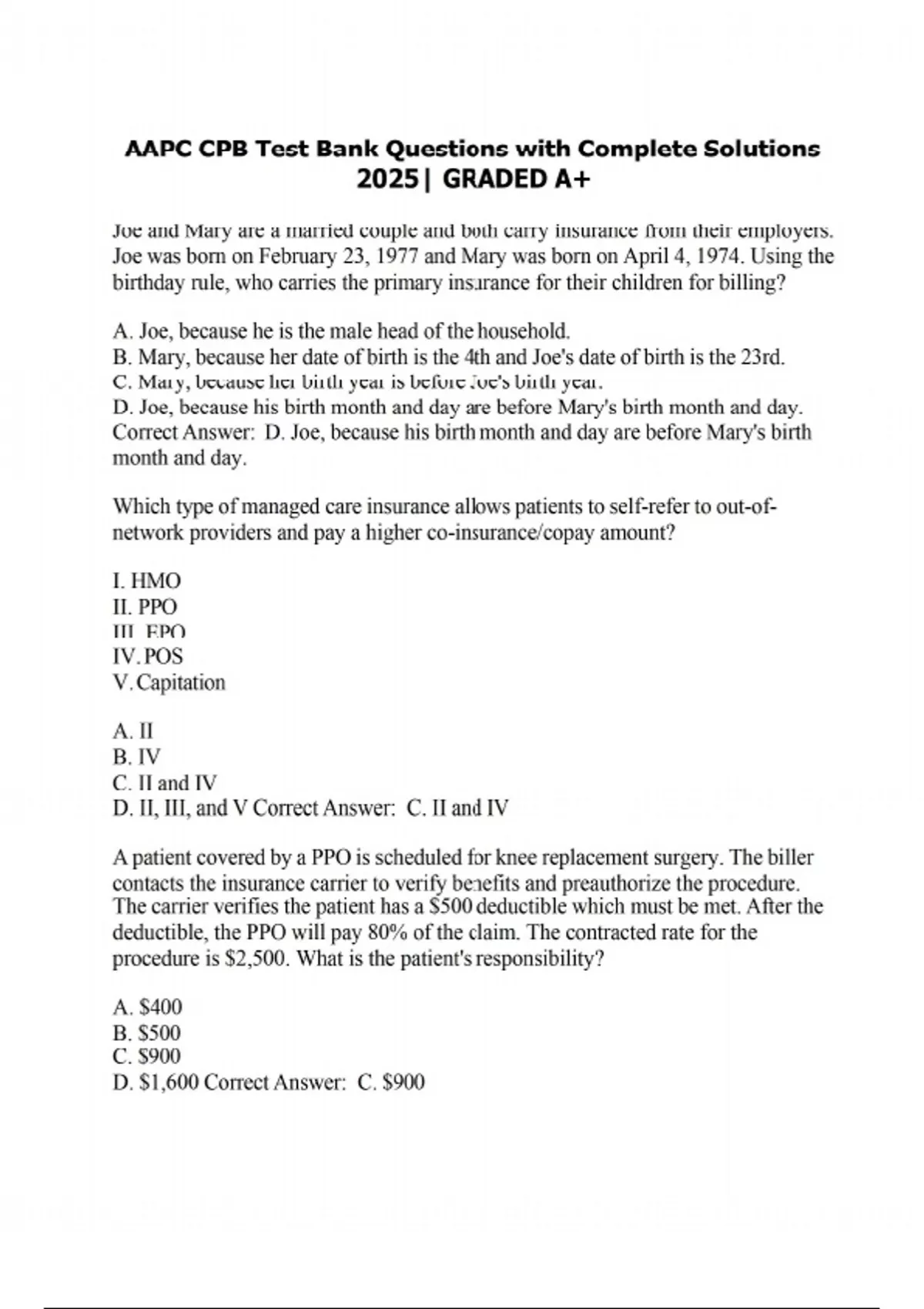 AAPC CPB Test Bank Questions with Complete Solutions 2025| GRADED A+ ...