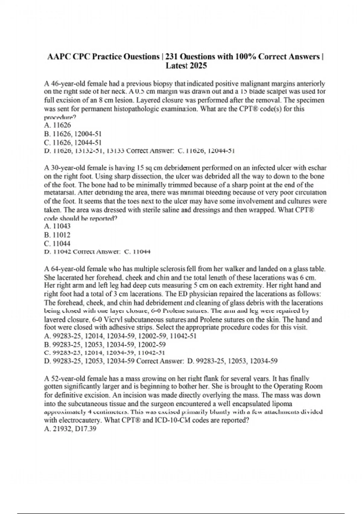 AAPC CPC Practice Questions | 231 Questions with 100% Correct Answers ...