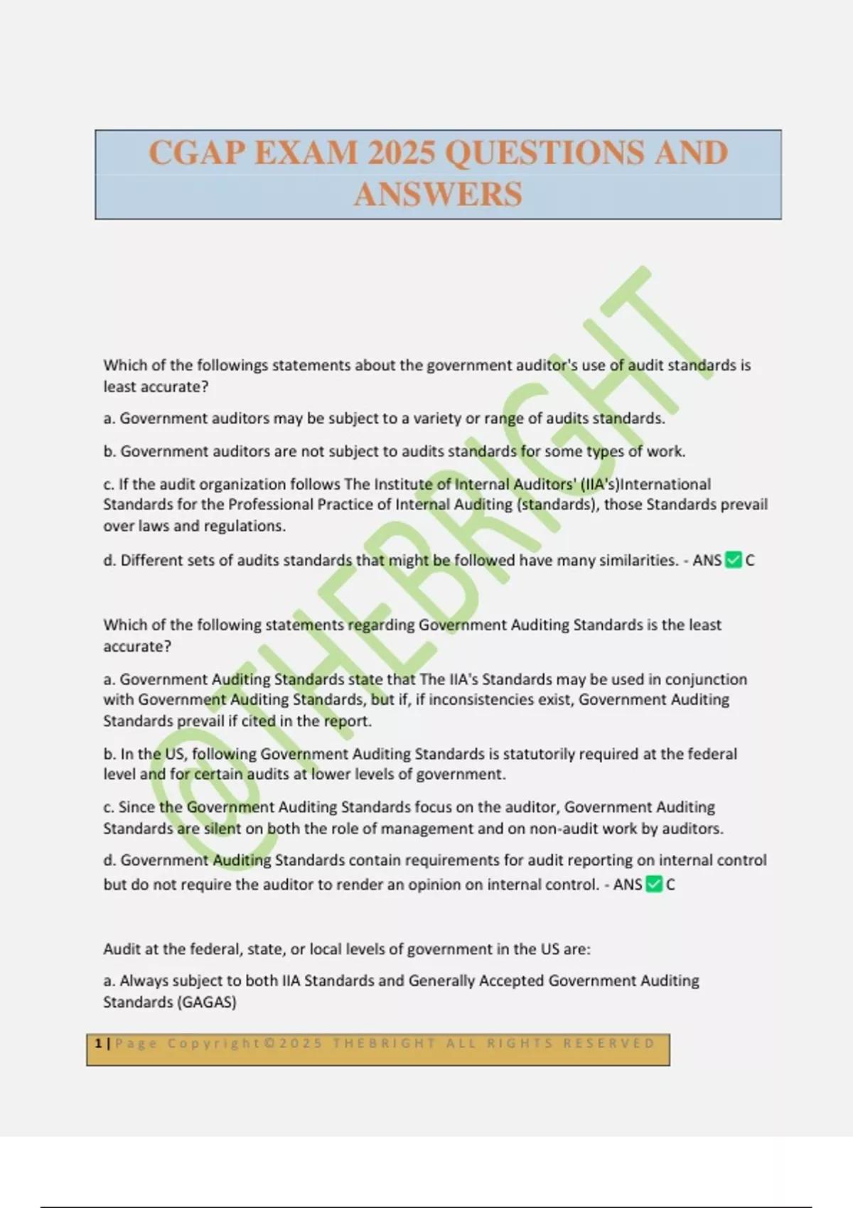 CGAP EXAM 2025 QUESTIONS AND ANSWERS - CGAP - Stuvia US