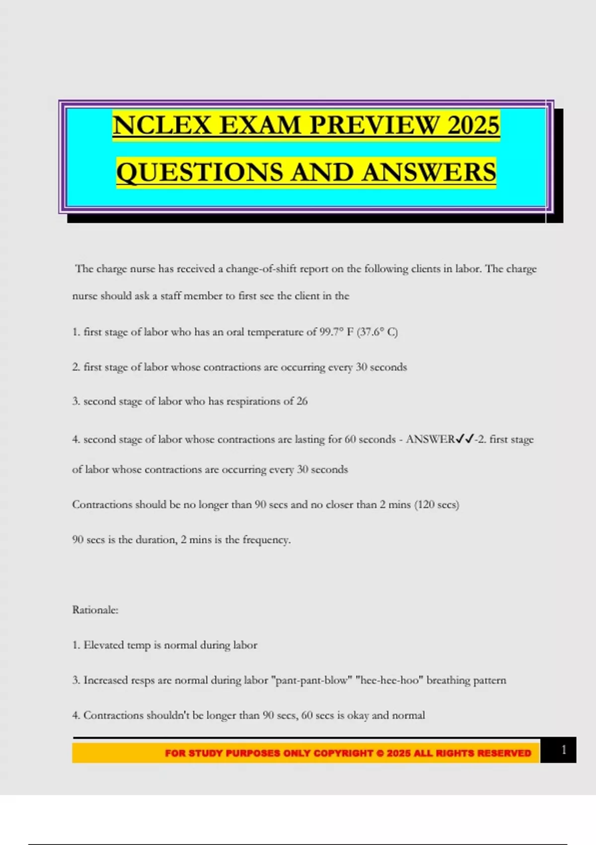 NCLEX EXAM PREVIEW 2025 QUESTIONS AND ANSWERS - Nclex - Stuvia US