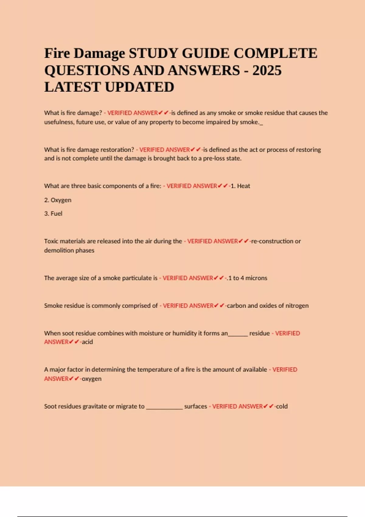 Fire Damage STUDY GUIDE COMPLETE QUESTIONS AND ANSWERS - 2025 LATEST ...