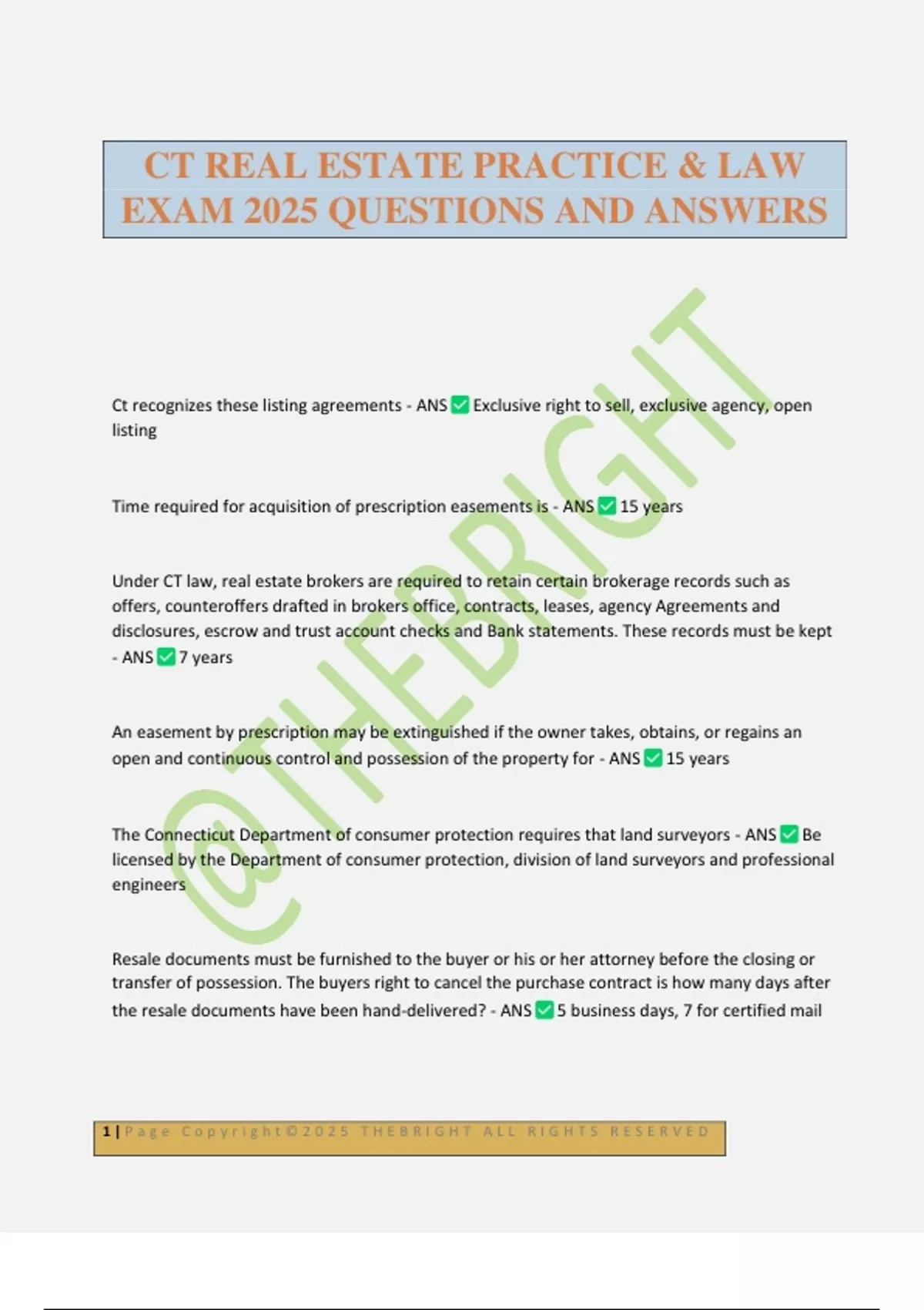 CT REAL ESTATE PRACTICE & LAW EXAM 2025 QUESTIONS AND ANSWERS - CT REAL ...
