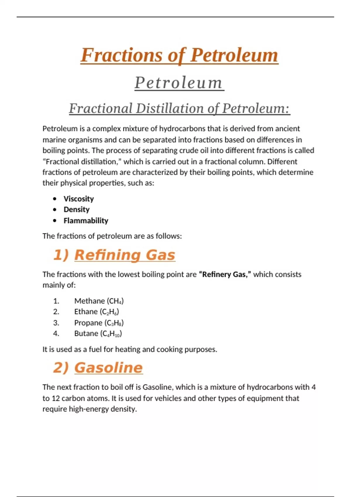 Fractions of Petroleum and Their Uses - Chemistry - Stuvia US