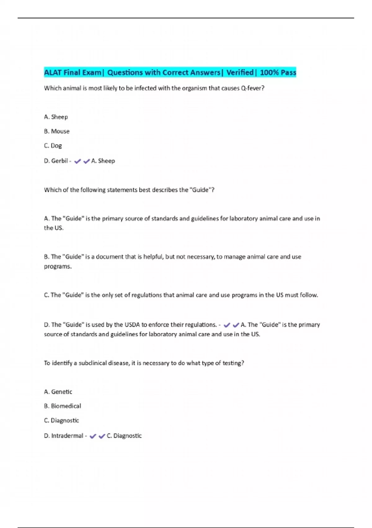 ALAT Final Exam| Questions with Correct Answers| Verified| 100% Pass ...