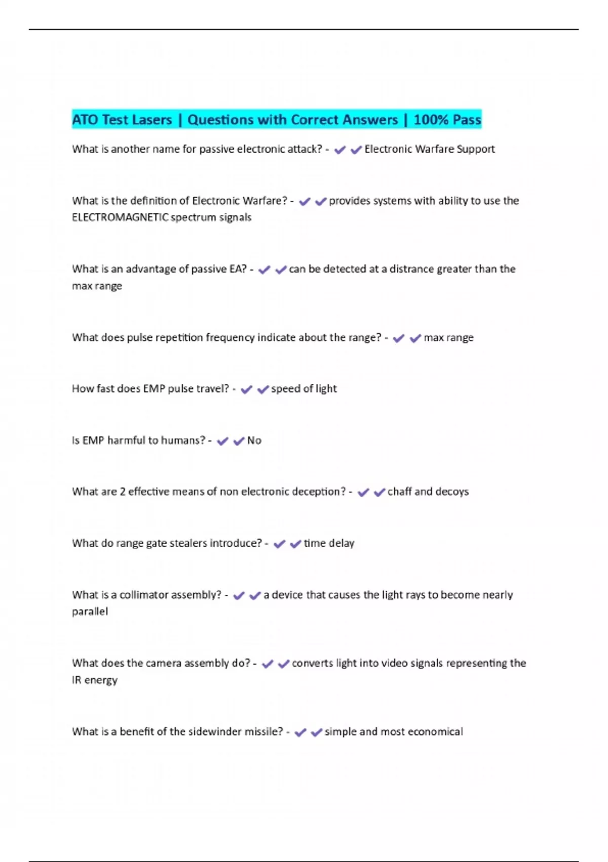 ATO Test Lasers | Questions with Correct Answers | 100% Pass - ATO ...