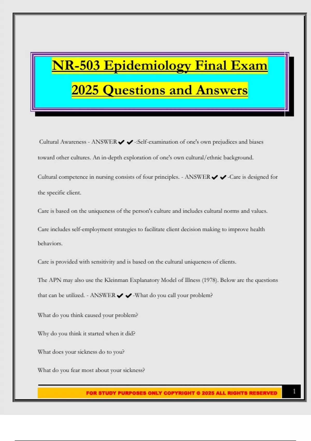 NR-503 Epidemiology Final Exam 2025 Questions and Answers - NR 503 - Stuvia US