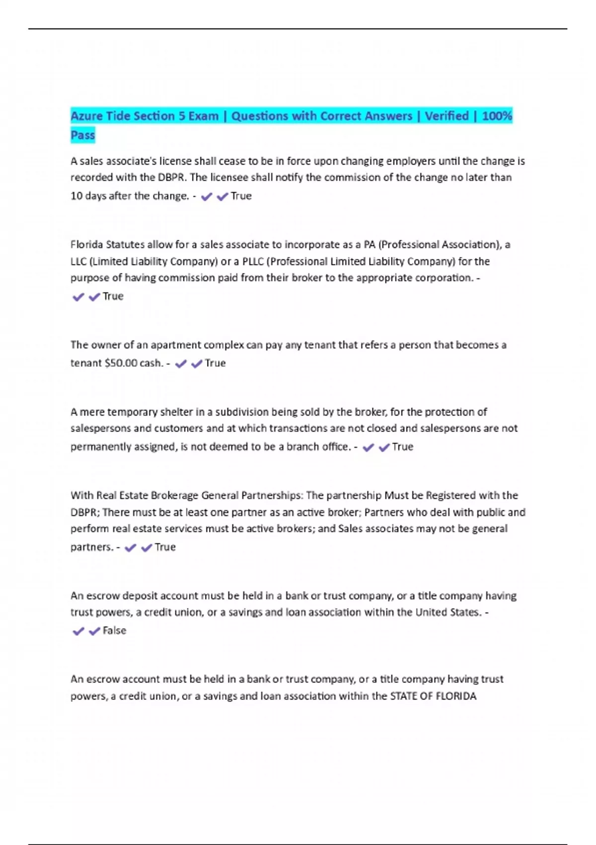 Azure Tide Section 5 Exam | Questions with Correct Answers | Verified ...