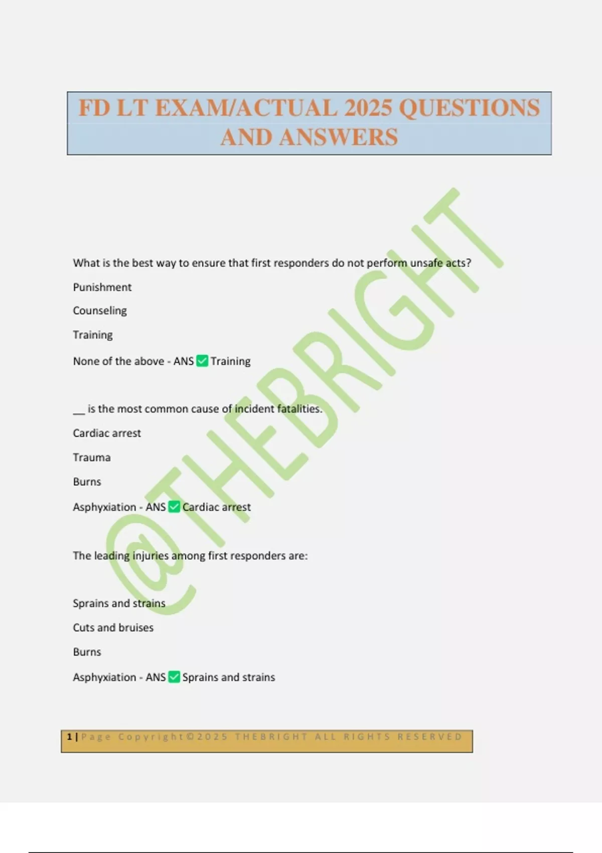 FD LT EXAM/ACTUAL 2025 QUESTIONS AND ANSWERS - FD LT - Stuvia US