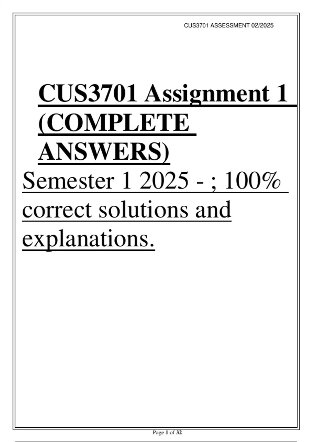 CUS3701 Assignment 1 (COMPLETE ANSWERS) - Cus3701 - Stuvia SA