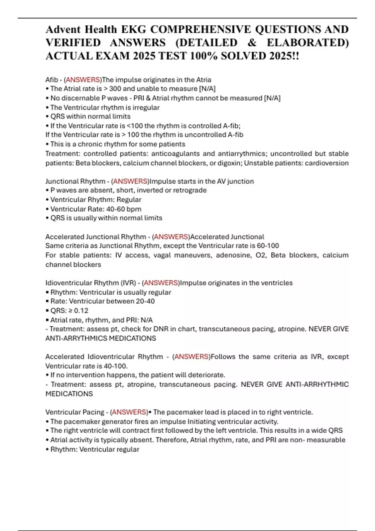 Advent Health EKG COMPREHENSIVE QUESTIONS AND VERIFIED ANSWERS ...