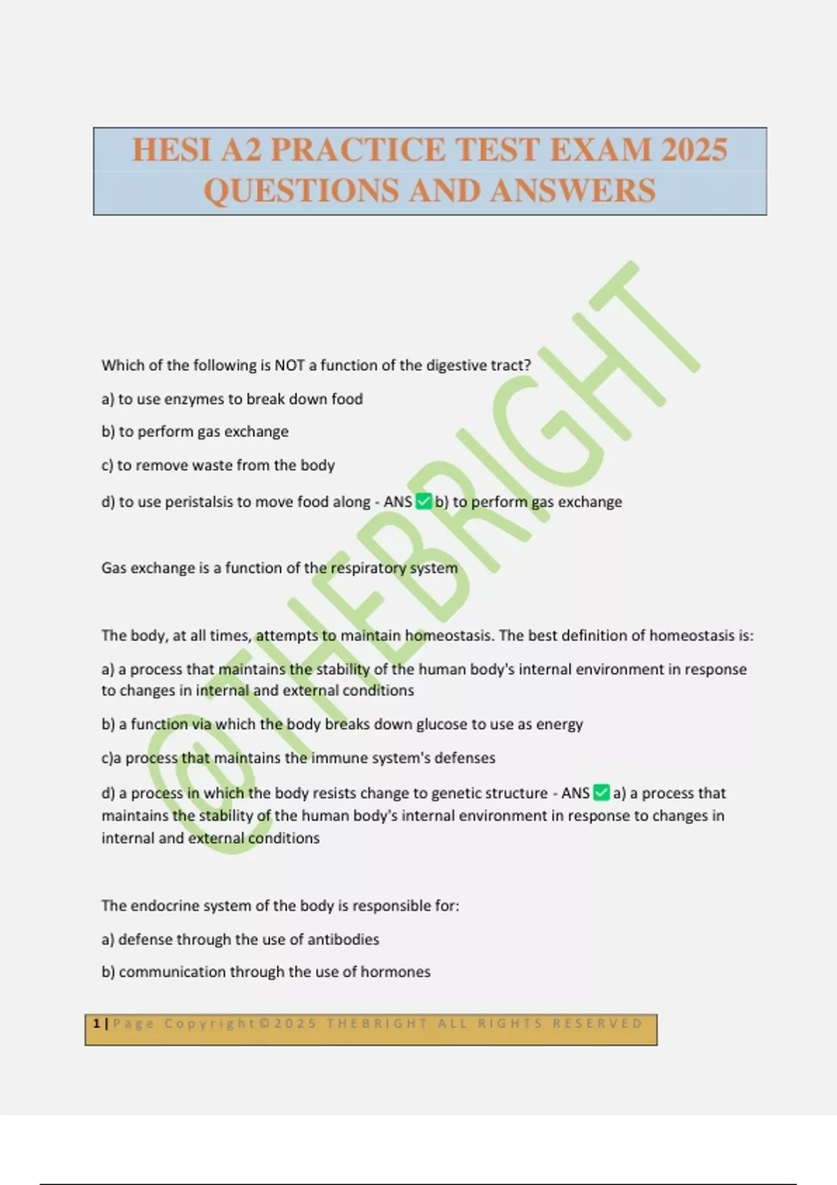 HESI A2 PRACTICE TEST EXAM 2025 QUESTIONS AND ANSWERS - HESI A2 - Stuvia US