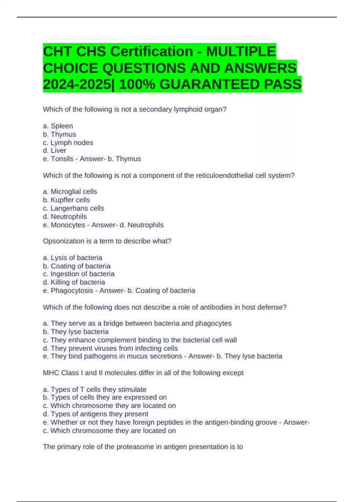 CHT CHS Certification - MULTIPLE CHOICE QUESTIONS AND ANSWERS | 100% GUARANTEED PASS - CHT CHS ...