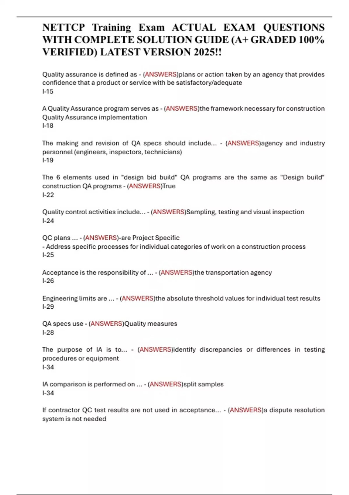 NETTCP Training Exam ACTUAL EXAM QUESTIONS WITH COMPLETE SOLUTION GUIDE ...