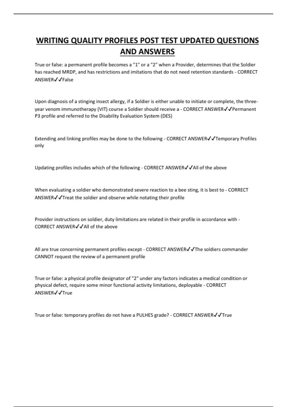 WRITING QUALITY PROFILES POST TEST UPDATED QUESTIONS AND ANSWERS ...
