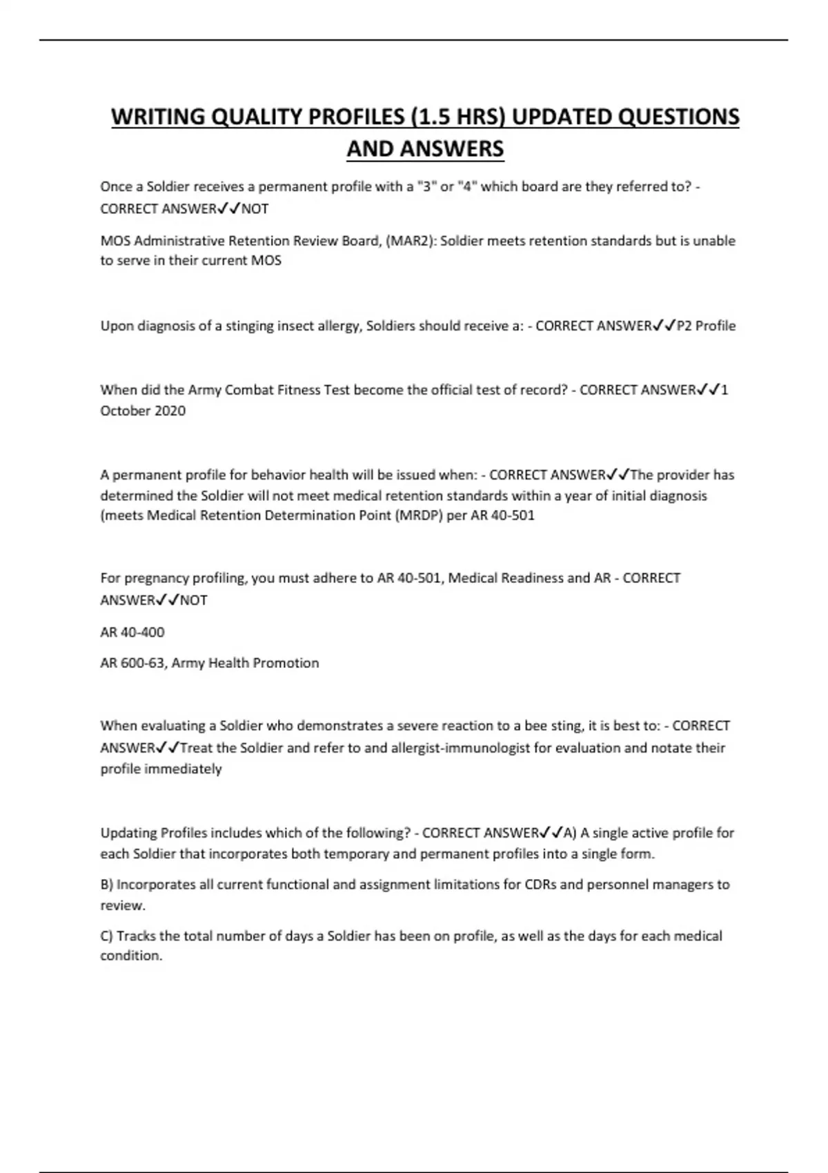 WRITING QUALITY PROFILES (1.5 HRS) UPDATED QUESTIONS AND ANSWERS ...