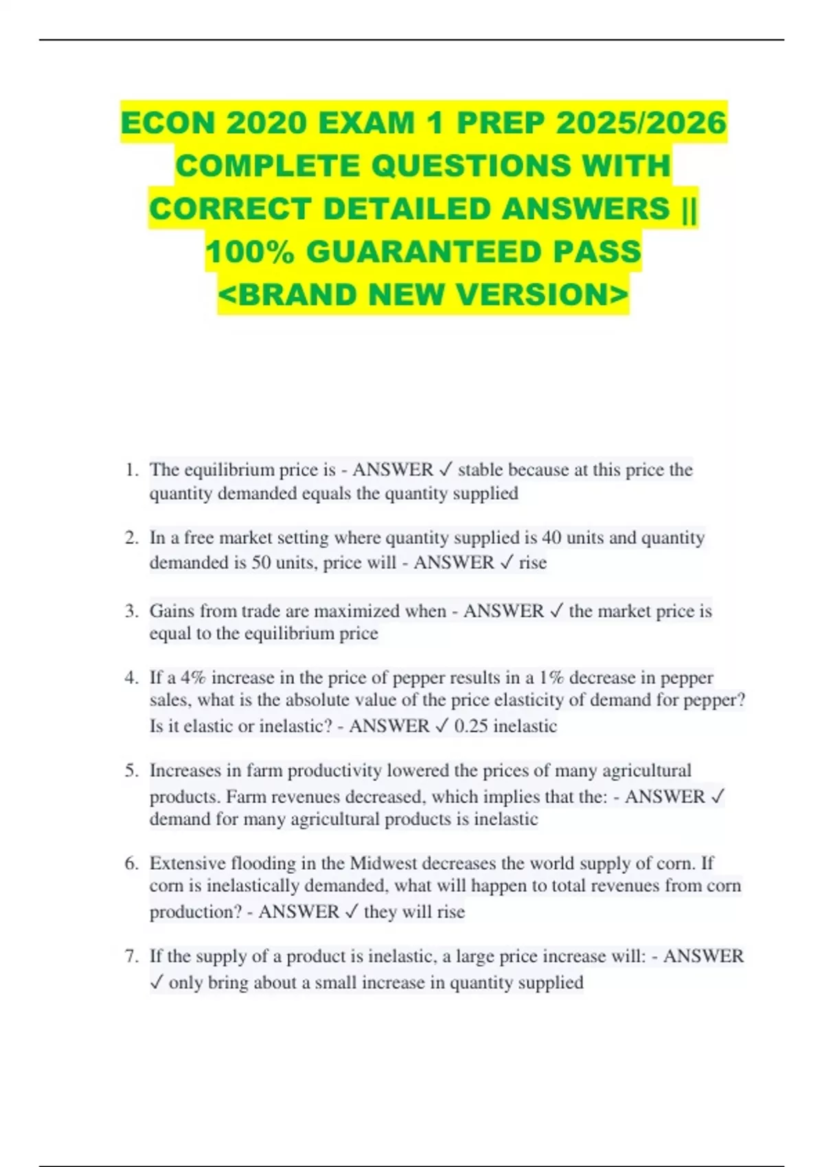 ECON 2020 EXAM 1 PREP 2025/2026 COMPLETE QUESTIONS WITH CORRECT DETAILED ANSWERS || 100% ...