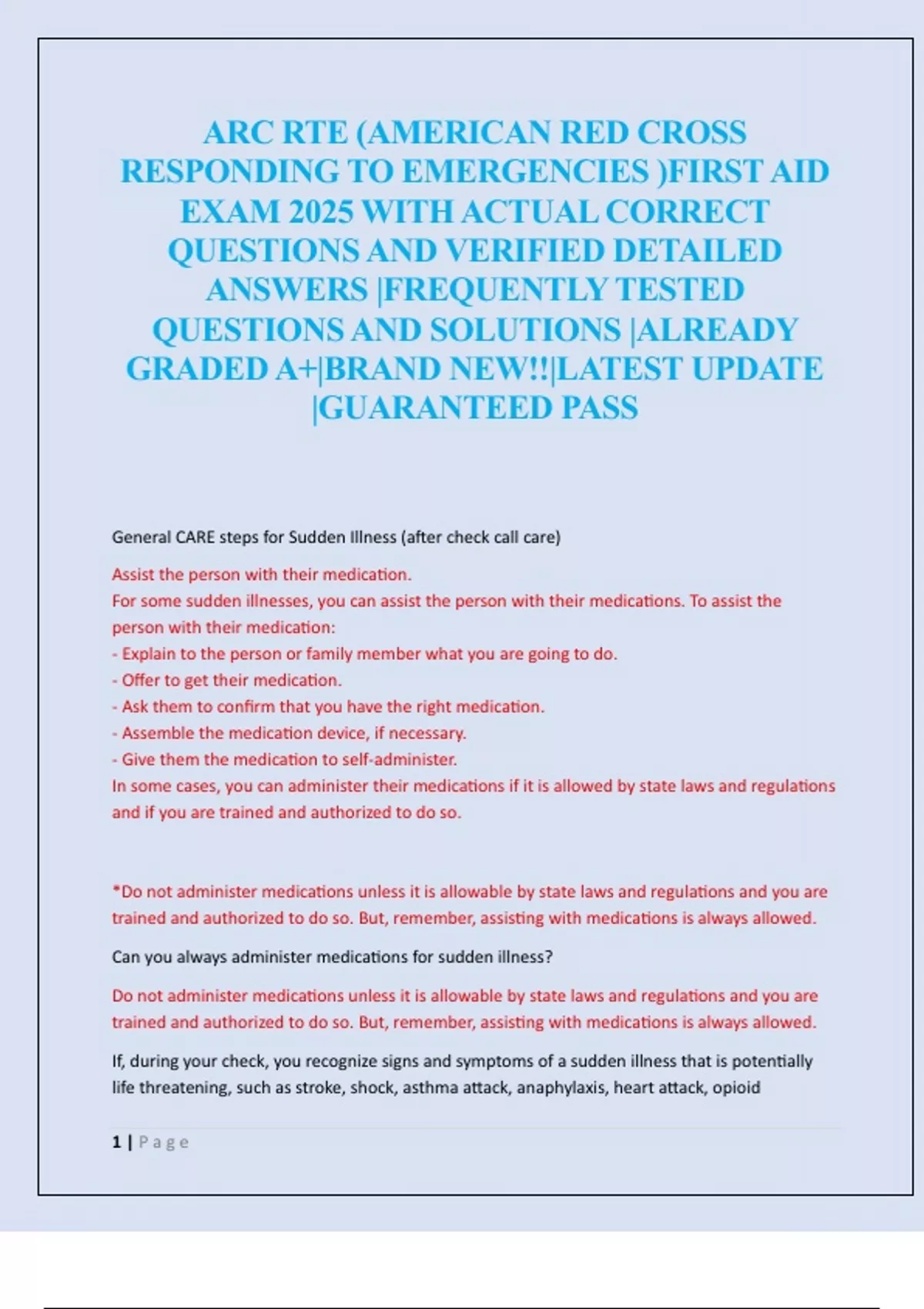 ARC RTE (AMERICAN RED CROSS RESPONDING TO EMERGENCIES )FIRST AID EXAM ...