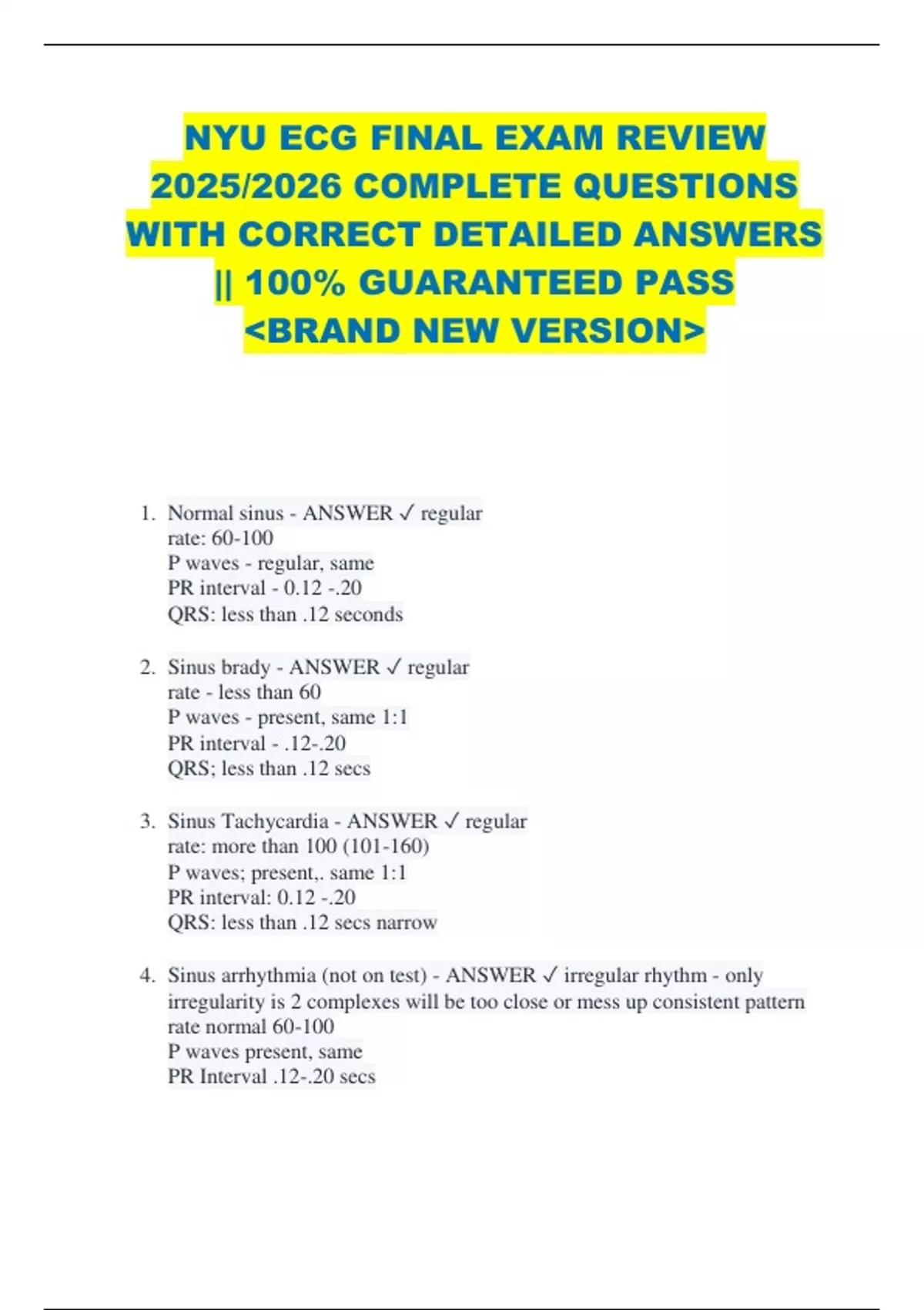NYU ECG FINAL EXAM REVIEW 2025/2026 COMPLETE QUESTIONS WITH CORRECT DETAILED ANSWERS || 100% ...