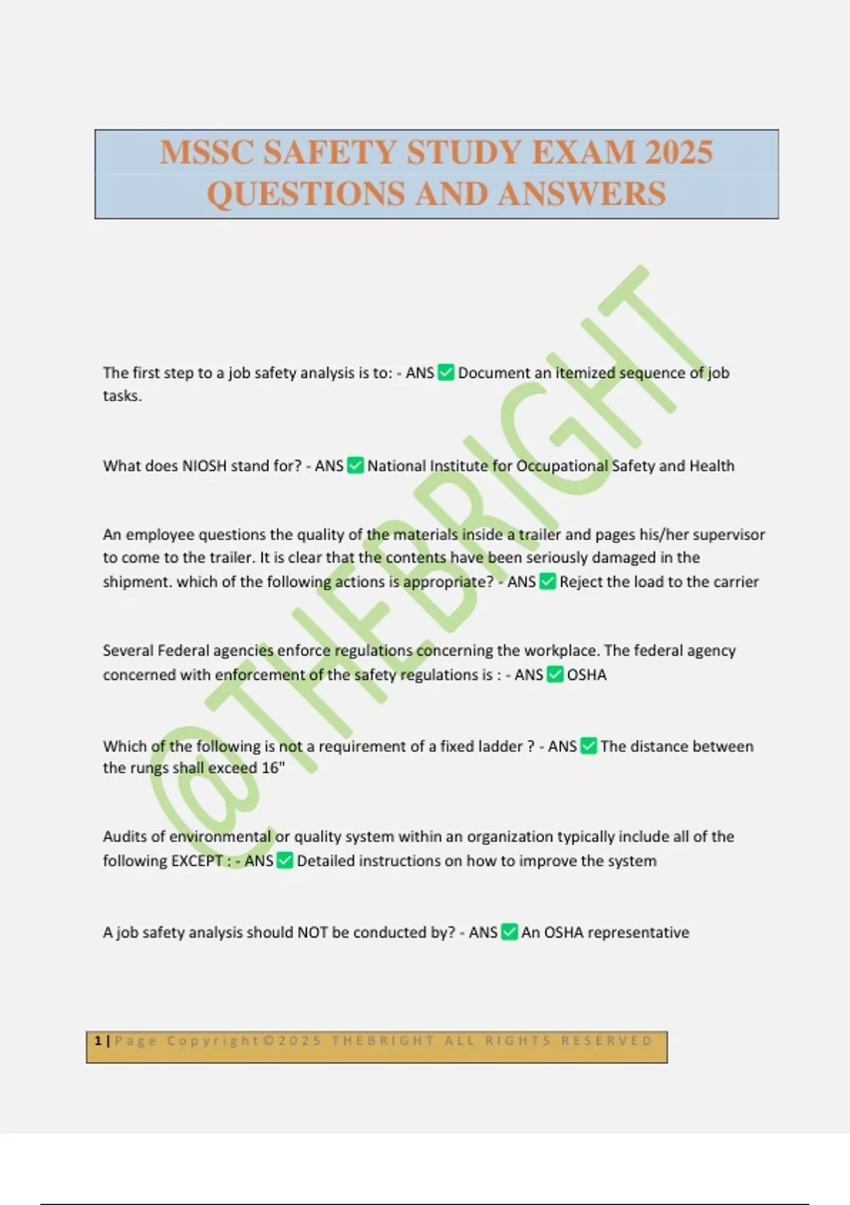 MSSC SAFETY STUDY EXAM 2025 QUESTIONS AND ANSWERS - MSSC - Stuvia US