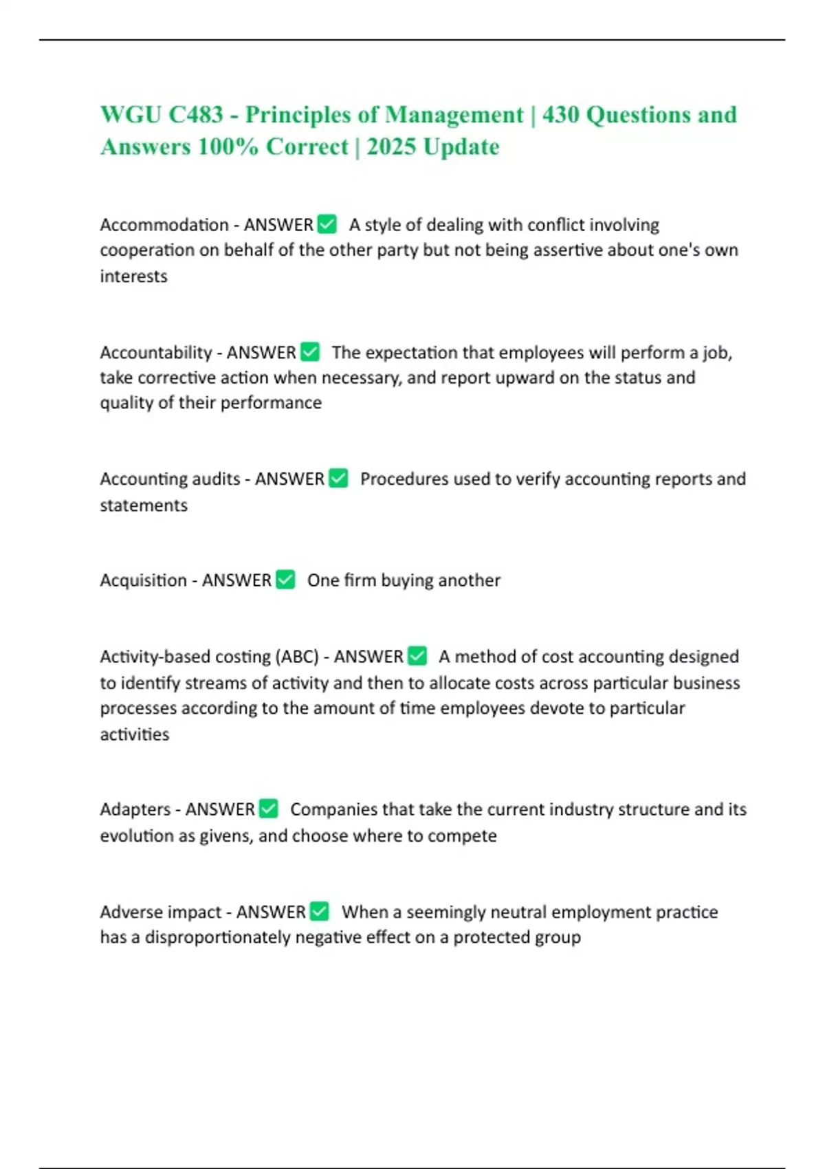 WGU C483 - Principles of Management | 430 Questions and Answers 100% ...