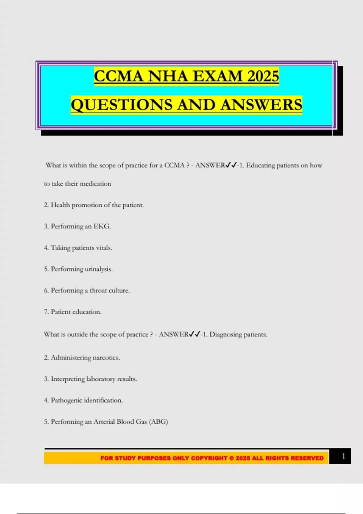 CCMA NHA EXAM 2025 QUESTIONS AND ANSWERS - NHA - Stuvia NL