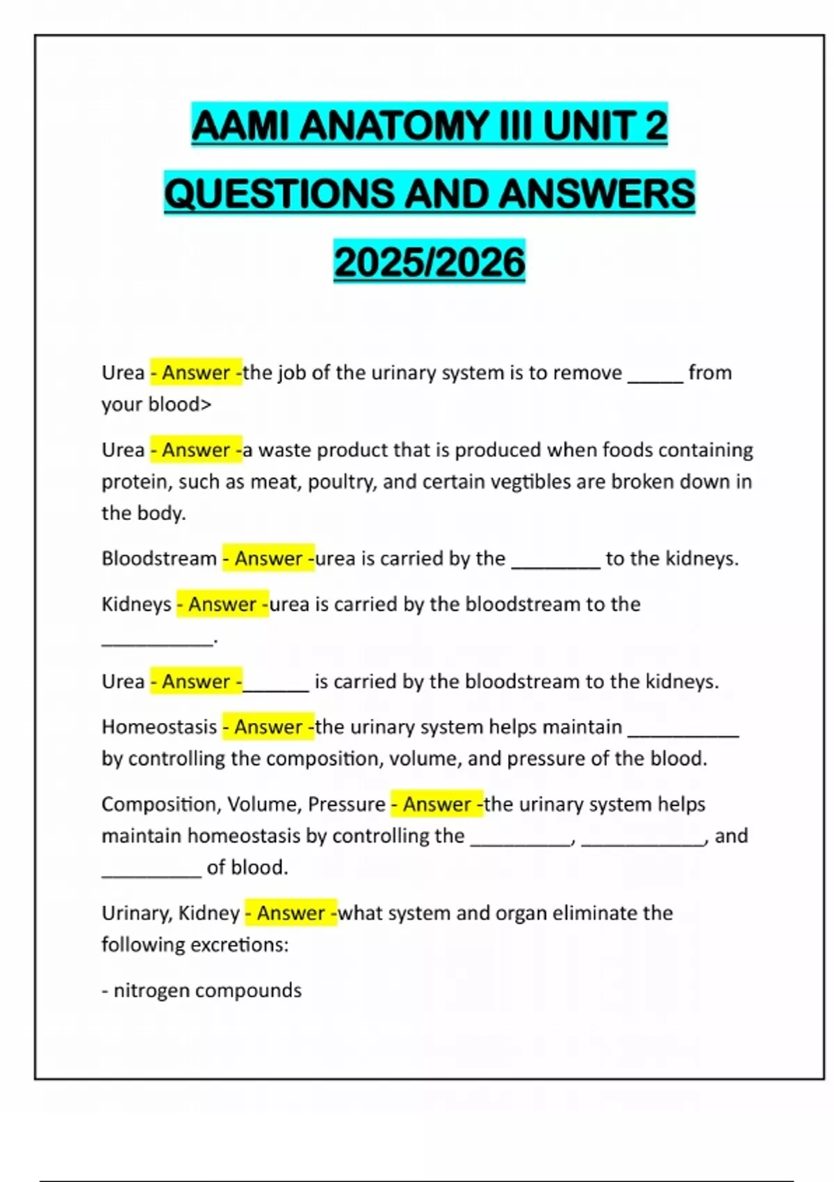 AAMI ANATOMY III UNIT 2 QUESTIONS AND ANSWERS 2025/2026 - AAMI - Stuvia US