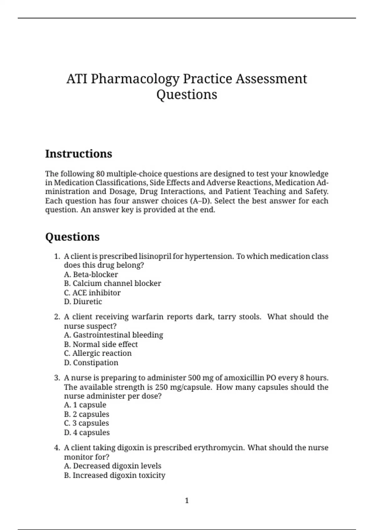 ATI Pharmacology Practice Questions 2025 – 80 High-Impact ATI-Style ...