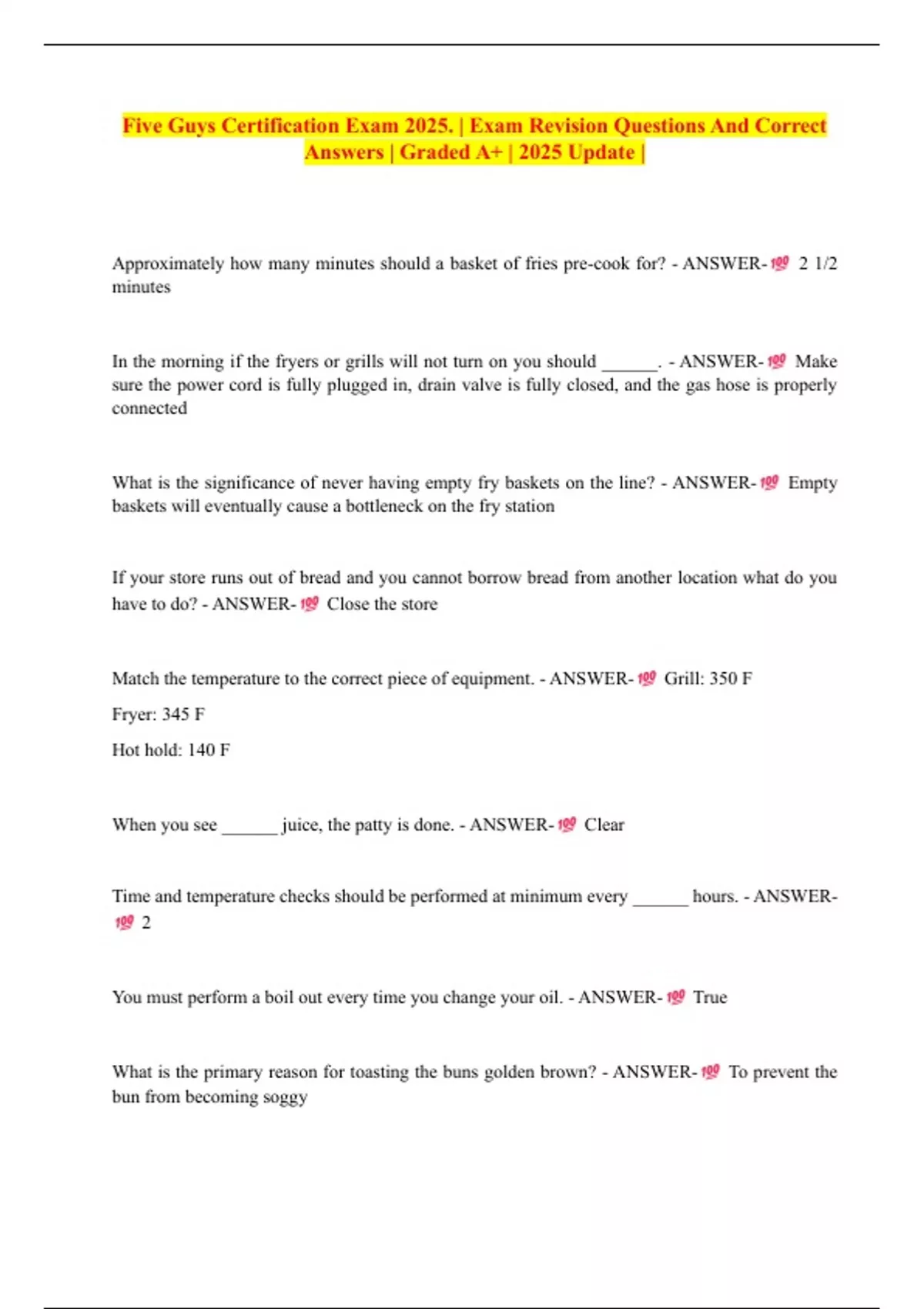 Five Guys Certification Exam 2025. | Exam Revision Questions And ...