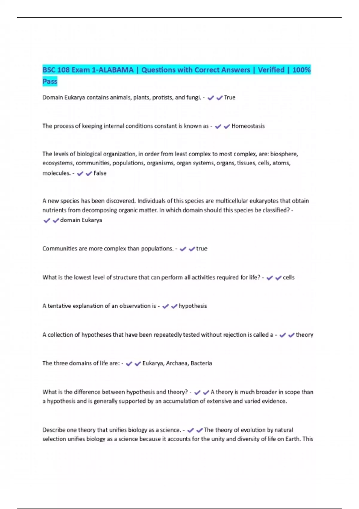 EXAMS BUNDLE::::BSC 108-ALABAMA | Questions with Correct Answers ...