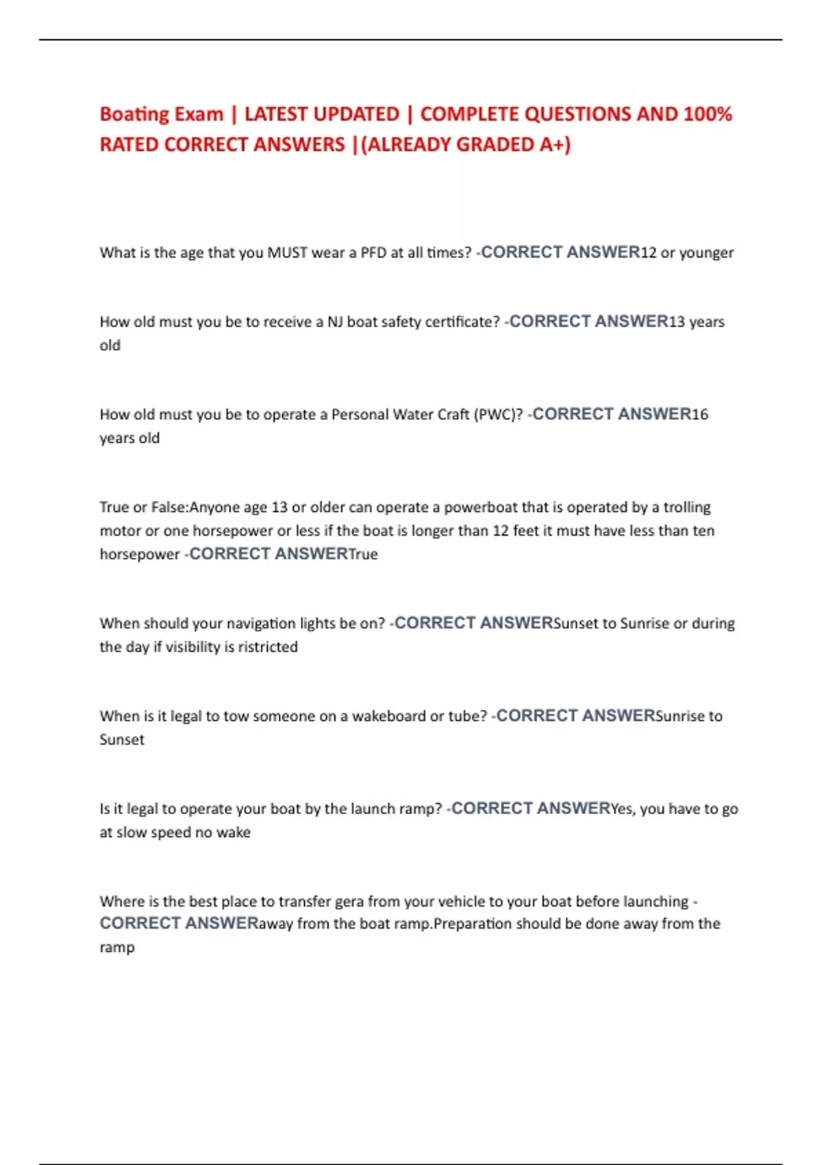 Boating Exam | LATEST UPDATED | COMPLETE QUESTIONS AND 100% RATED ...