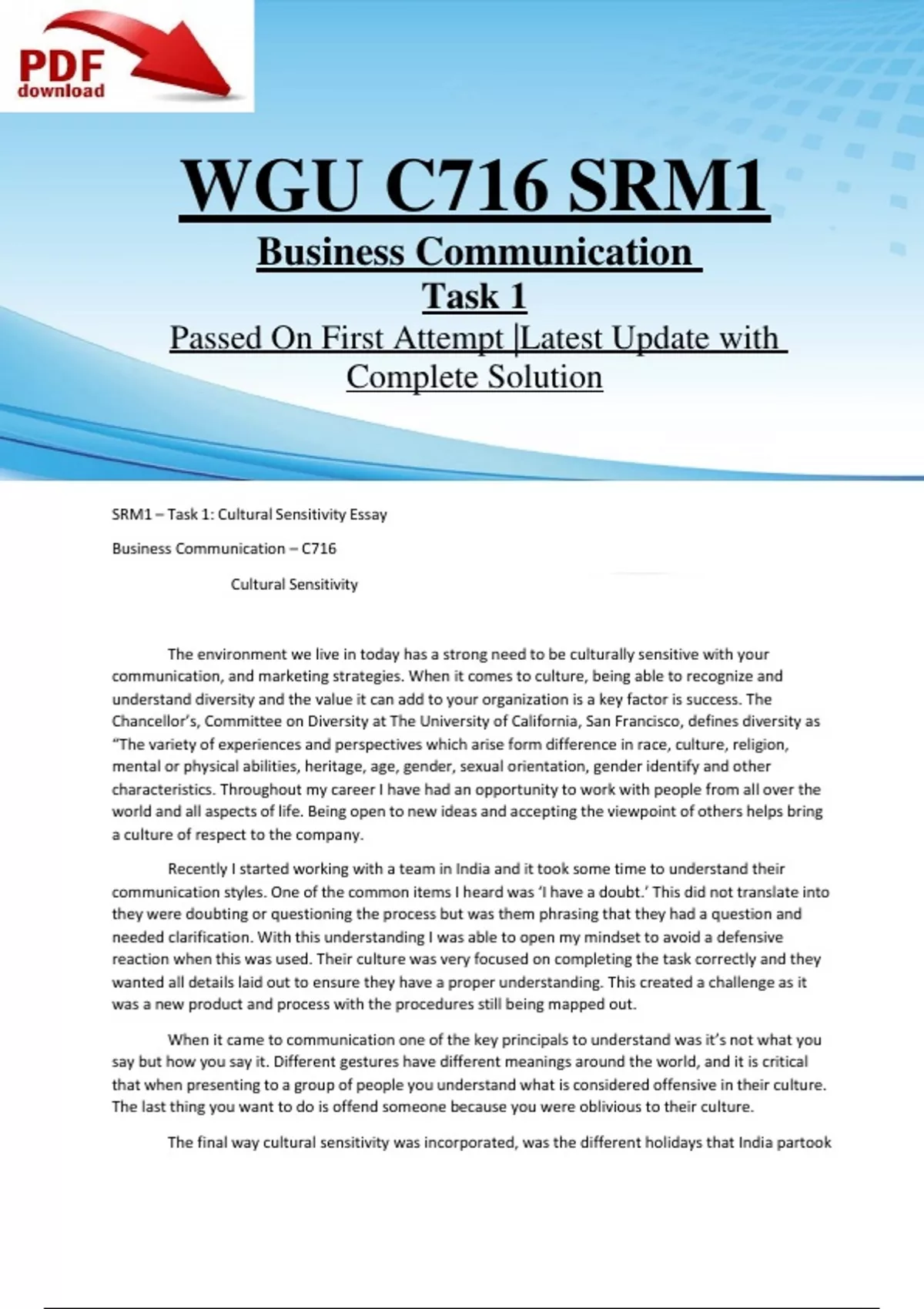 WGU C716 SRM1 Business Communication Task 1 Passed On First Attempt ...